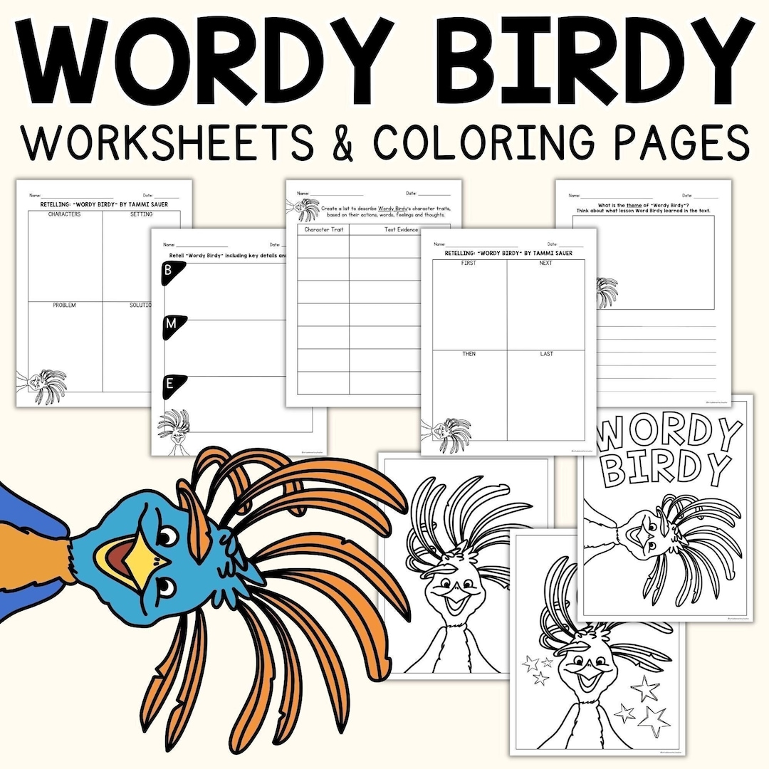 Wordy Birdy Worksheets: Reading Comprehension, Coloring Pages (PDF) - Etsy