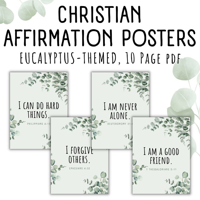 Eucalyptus Christian Affirmation Posters Bible Verse Bulletin Board ...