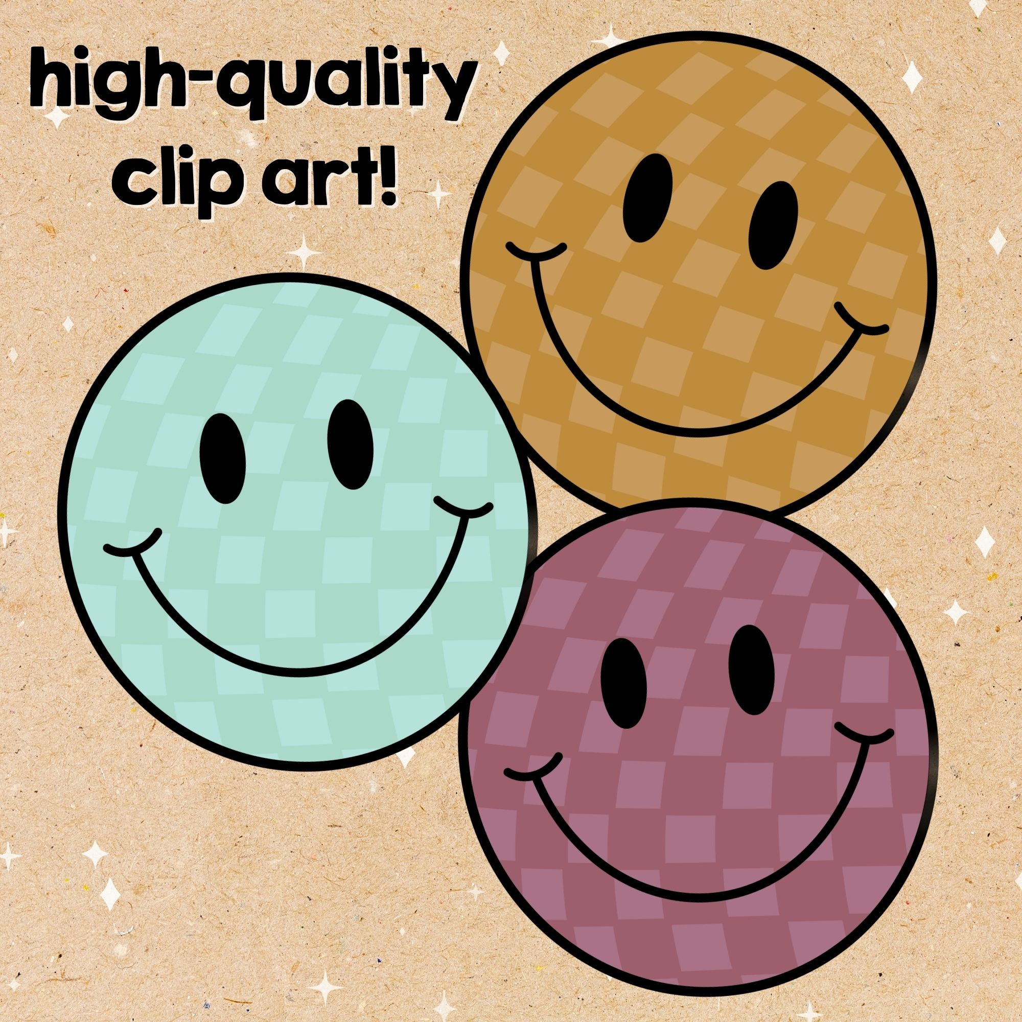 Checkered Smiley Face Clip Art Retro Clip Art Retro Smiley Face Digital ...