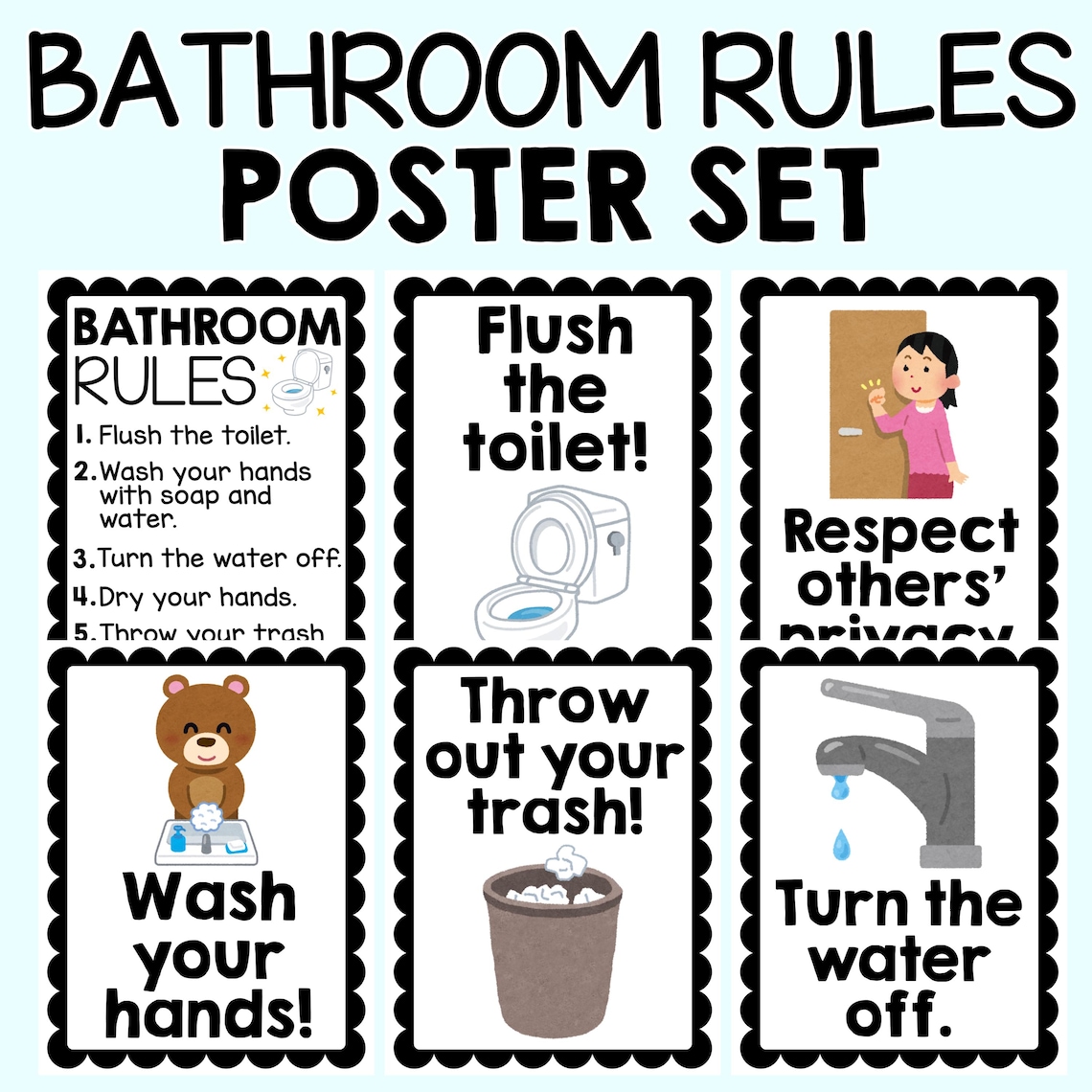 Bathroom Rules Posters – Classroom Restroom Decor (set of 6) (PDF ...