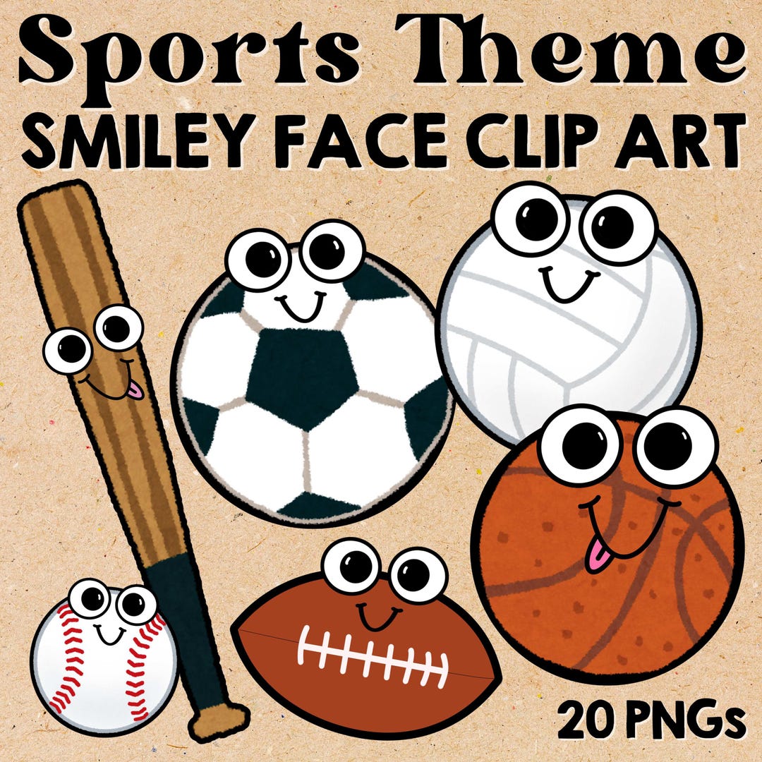 Sports Theme Smiley Face Clipart | Cute Sports Ball Pngs, Baseball ...