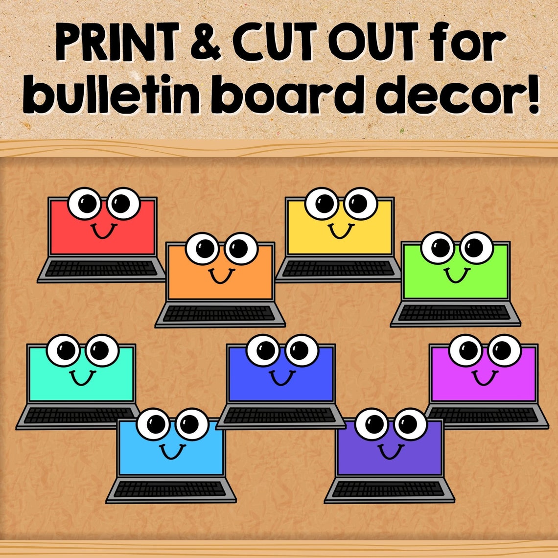 Laptop Clip Art Computer Bulletin Board Decor Cut Out Shapes Media ...