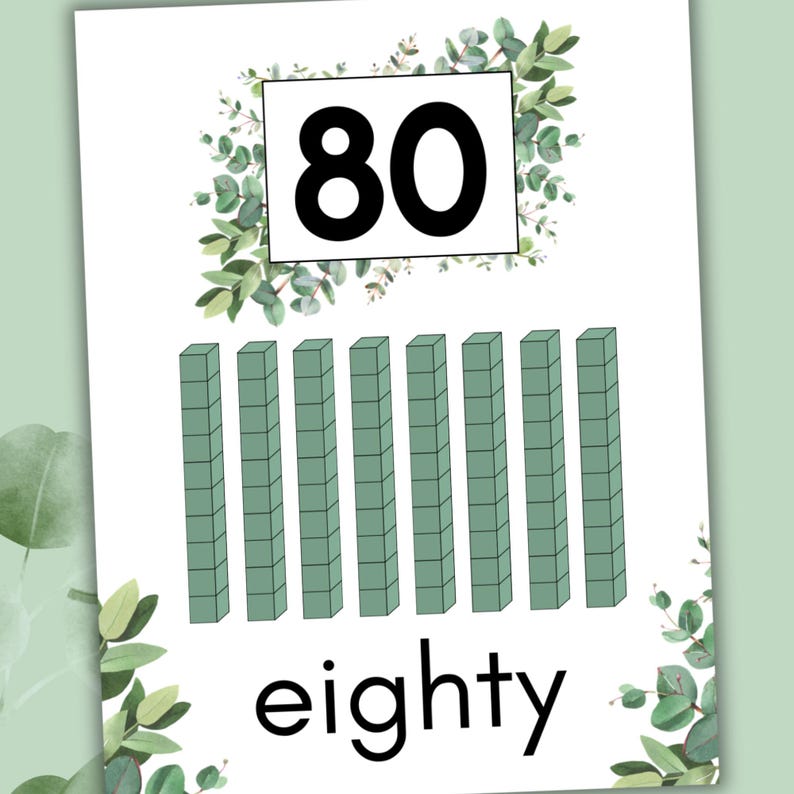 Number Posters Math Posters Multiples of Tens Numbers 10-100 Eucalyptus ...