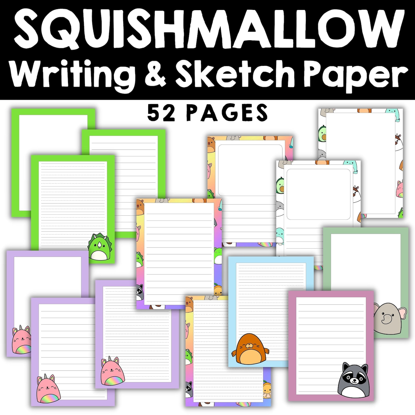 Squishmallow Writing Paper | 52 Page Printable Set (PDF) - Etsy