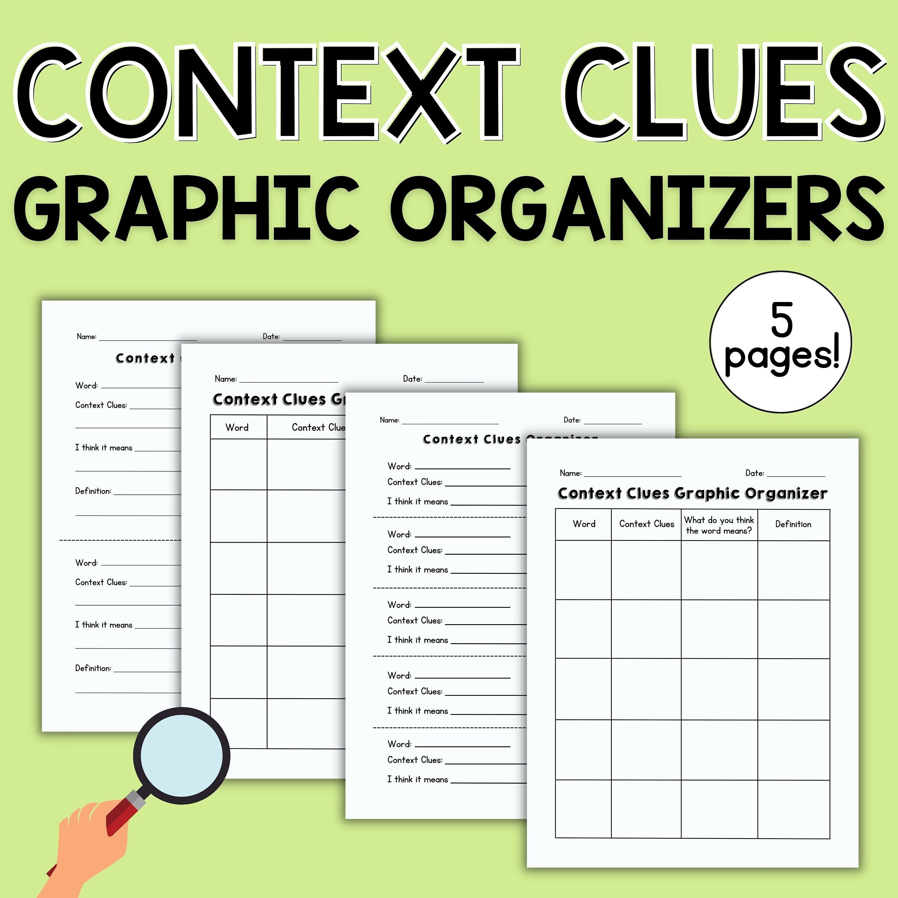 Context Clues Vocabulary Graphic Organizer ELA Worksheets Reading ...