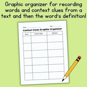 Context Clues Vocabulary Graphic Organizer ELA Worksheets Reading ...
