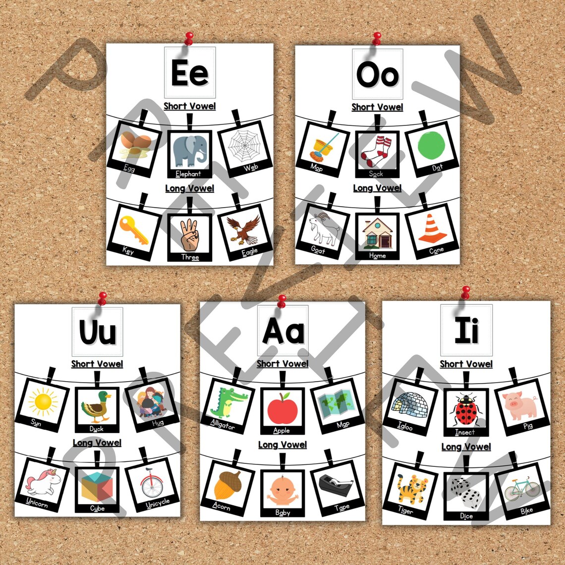 Vowel Posters Long and Short Vowel Posters Letter Sound - Etsy