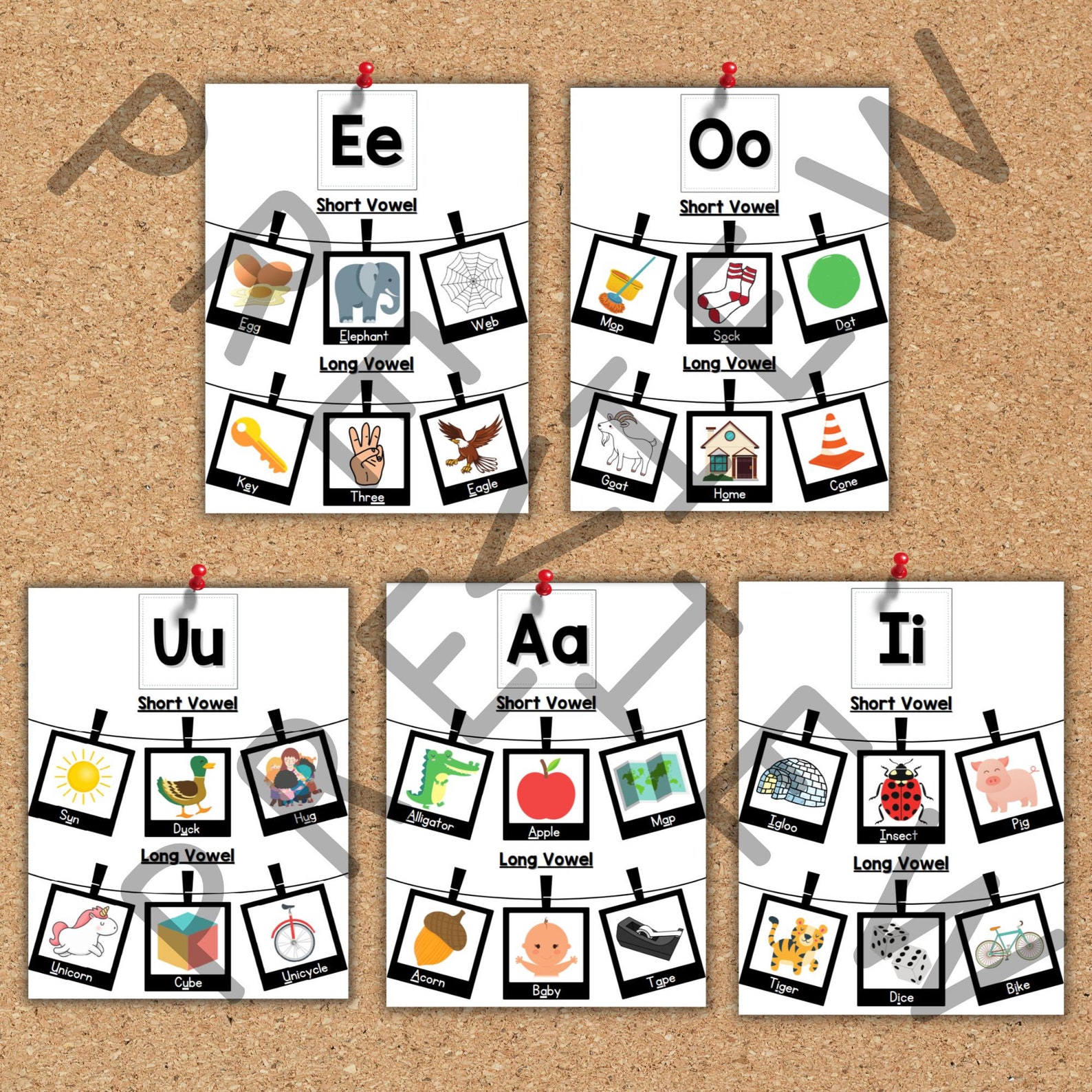 Vowel Posters Long and Short Vowel Posters Letter Sound Signs for ...