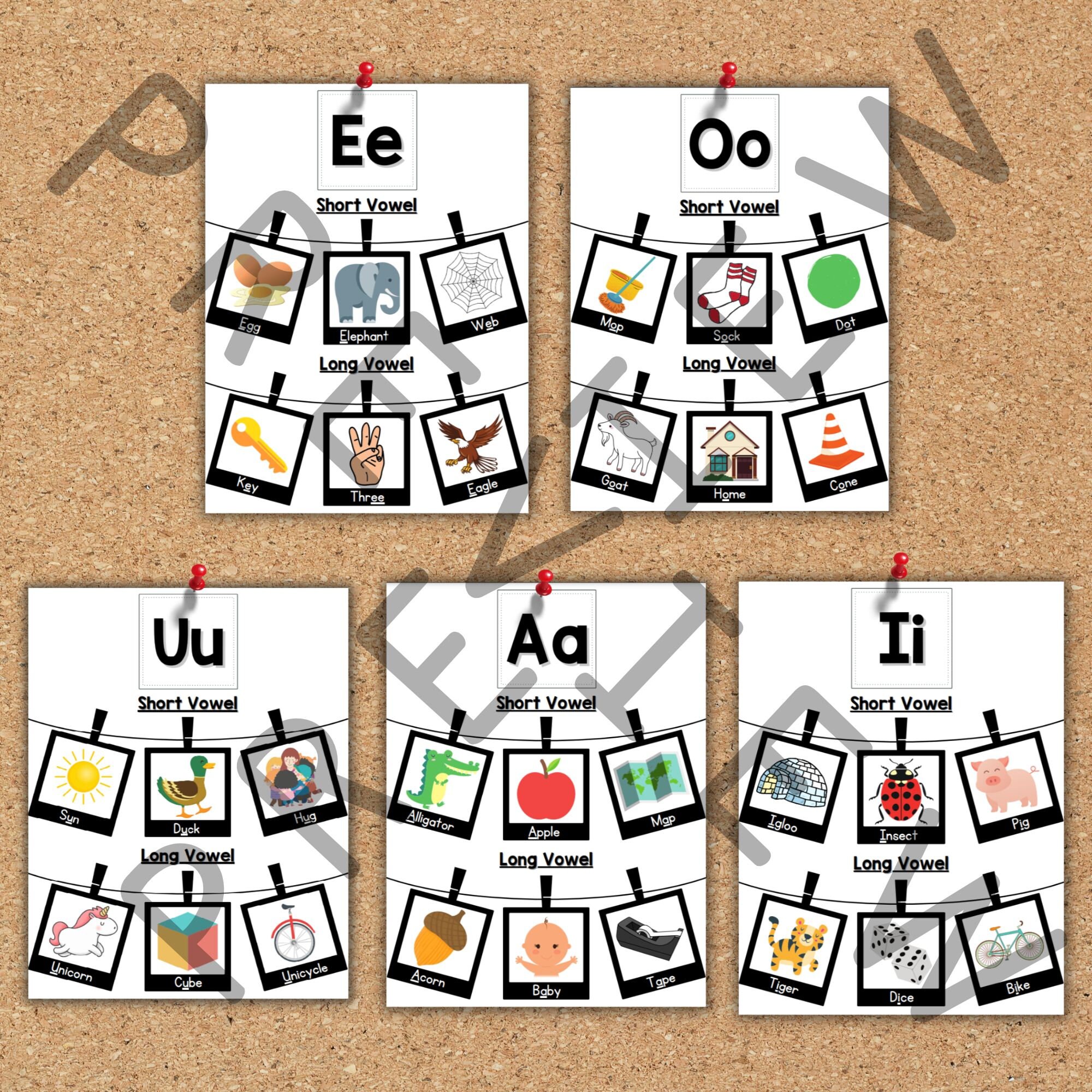 Vowel Posters Long and Short Vowel Posters Letter Sound Signs for ...