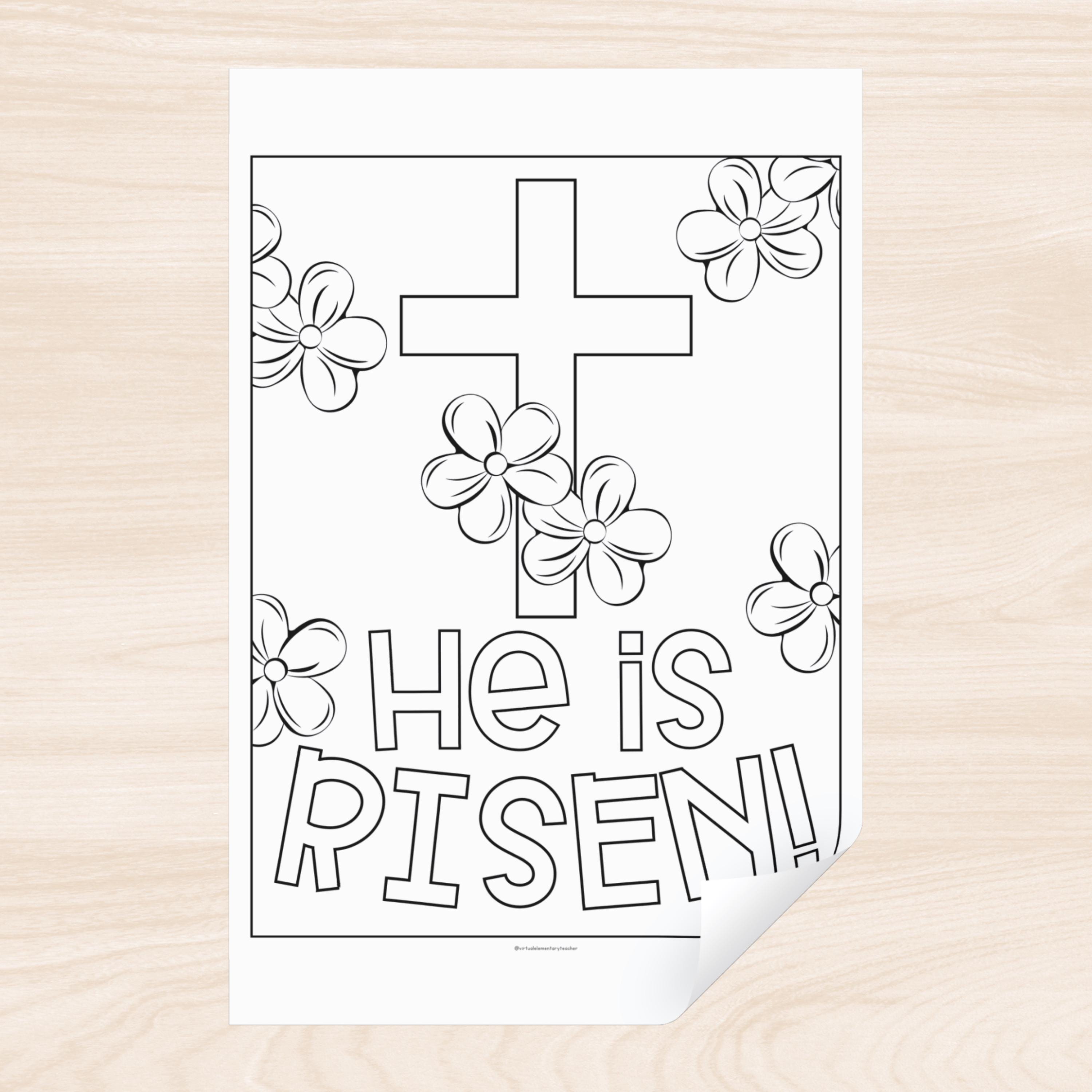 He is Risen Easter Coloring Page, Christian Activity (PDF) - Etsy