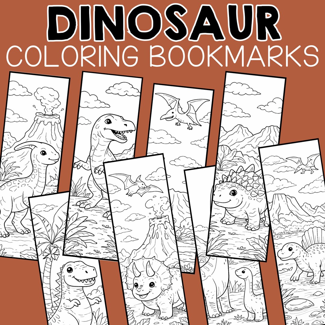 Dinosaur Coloring Bookmarks - Dinosaur Coloring Pages - Dinosaur Party ...
