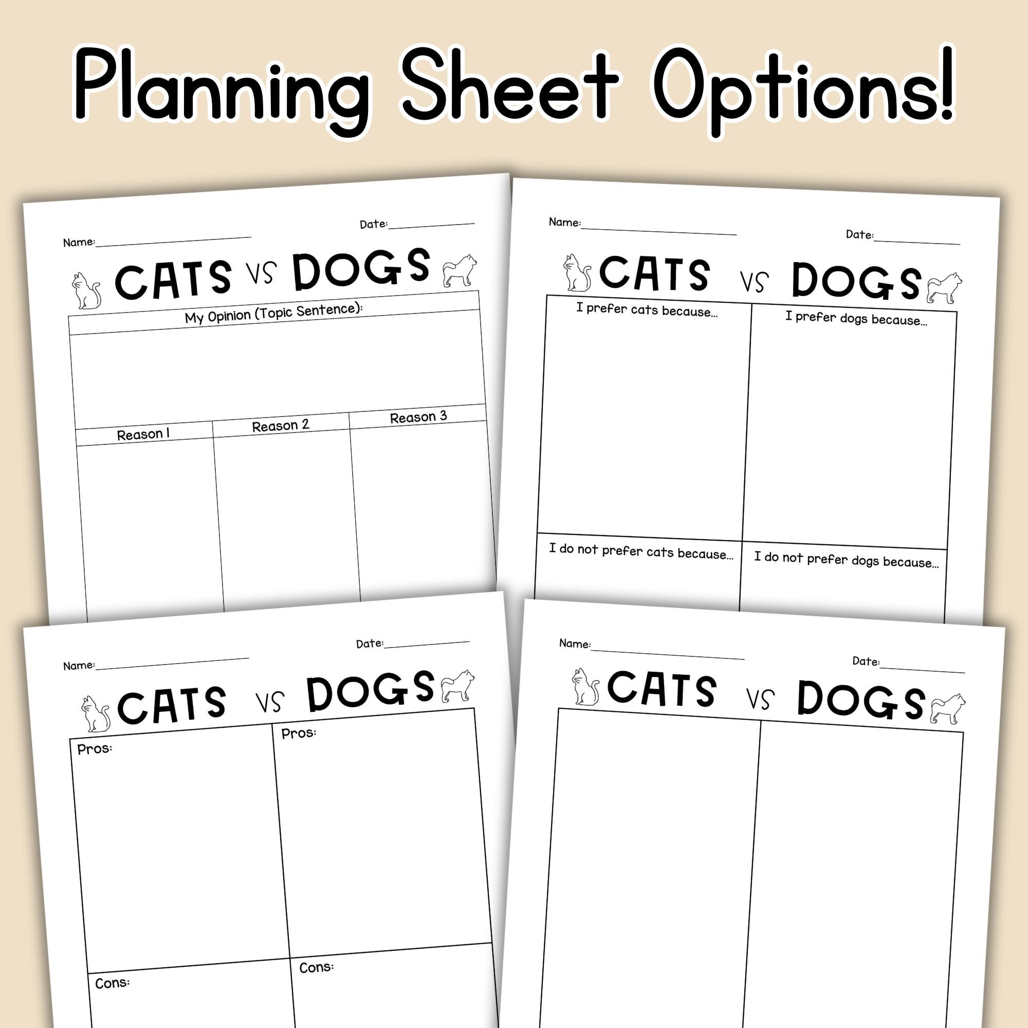 Opinion Writing Prompt Cat Vs Dog Writing Lesson Opinion Writing ...