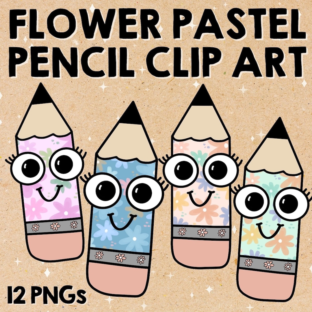 School Pencil Clip Art Flower Clip Art Floral Pencil Digital Stickers ...