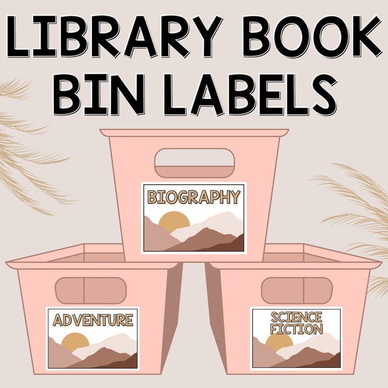 Library Book Bin Labels Boho Mountains Theme Book Genre - Etsy UK