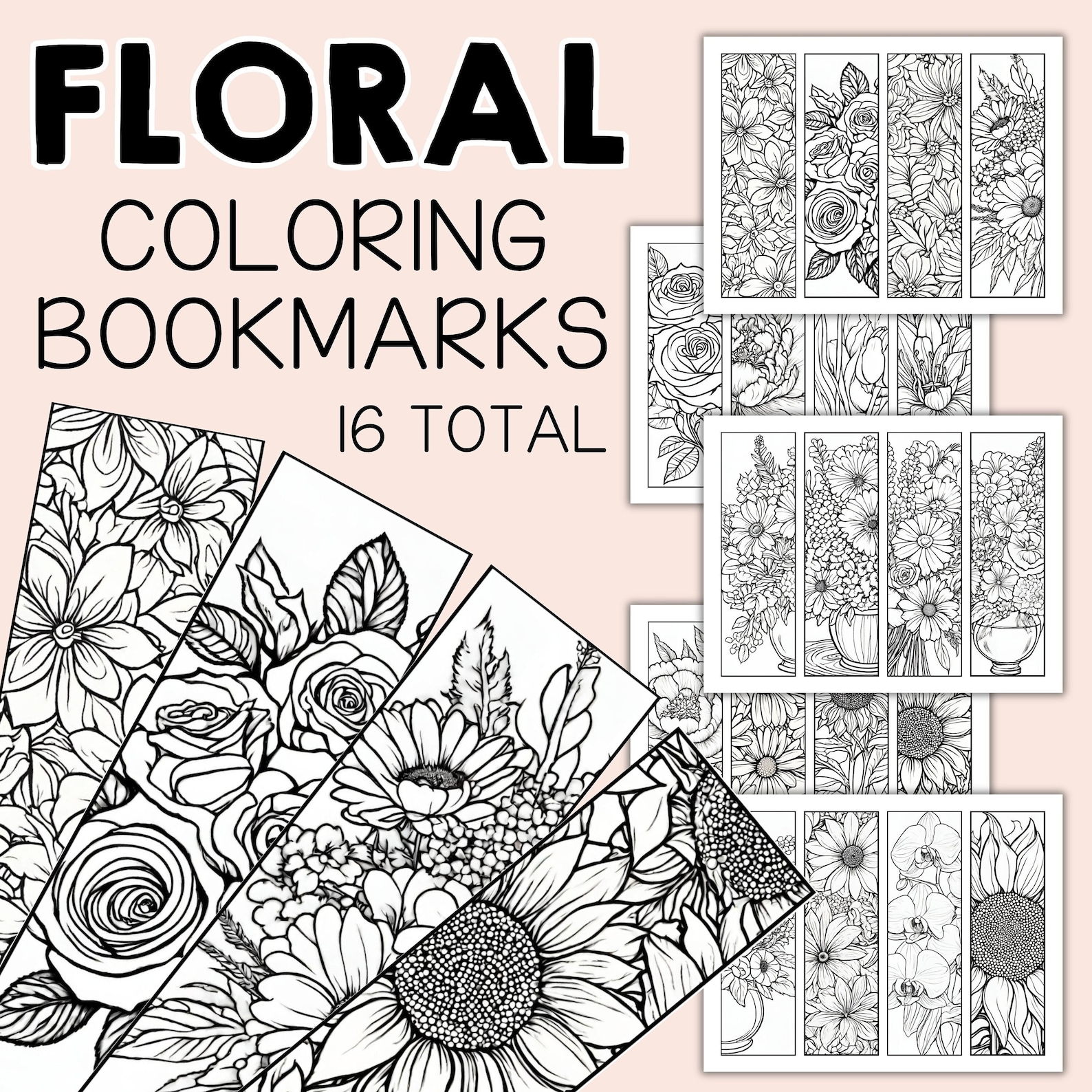 Floral Printable Coloring Bookmarks Flower Coloring Printable Bookmarks ...