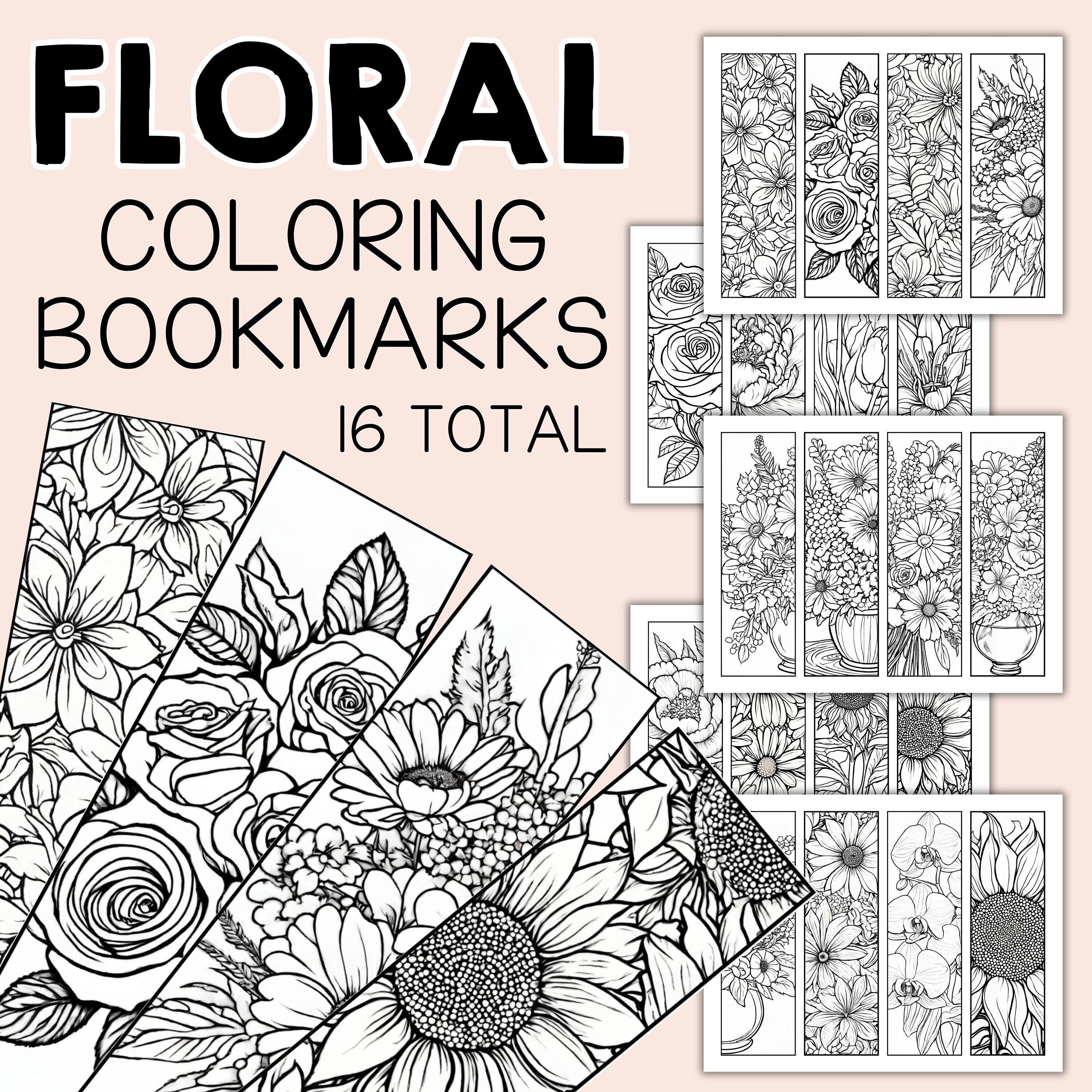 Floral Printable Coloring Bookmarks Flower Coloring Printable Bookmarks ...