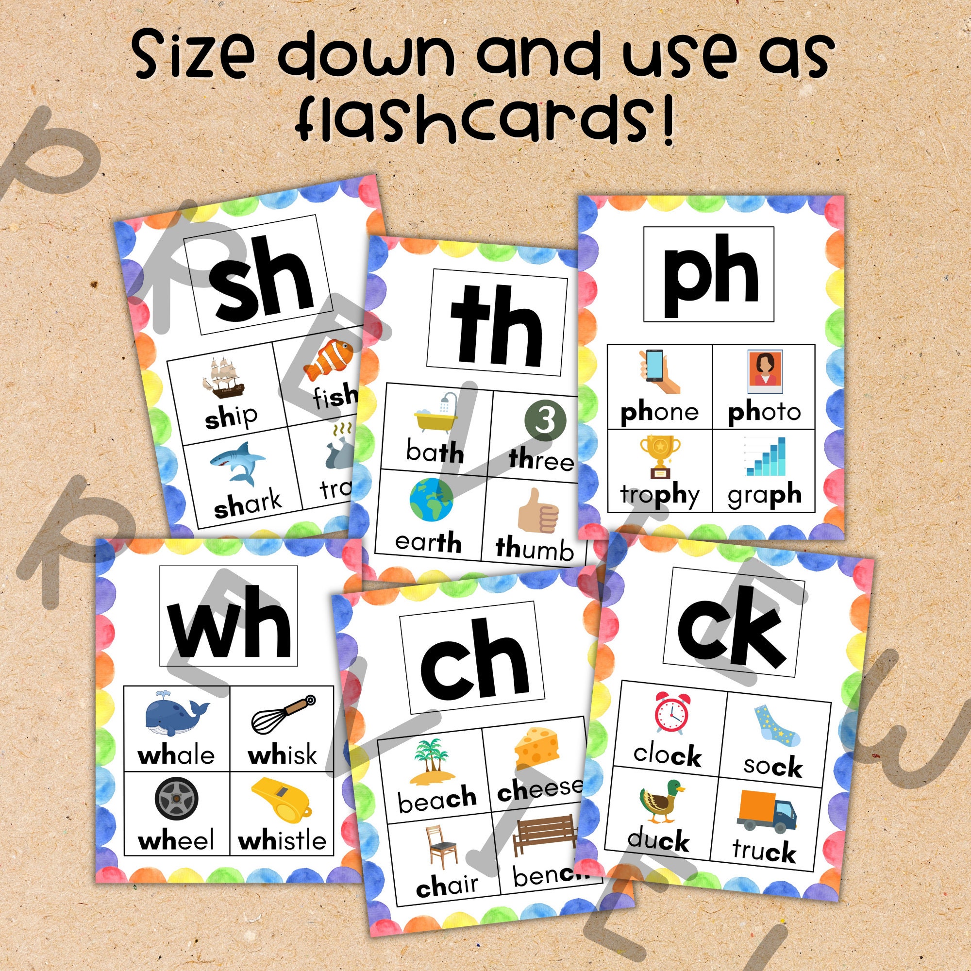 Digraph Flashcards Digraph Posters Rainbow Theme Digraph Signs ...