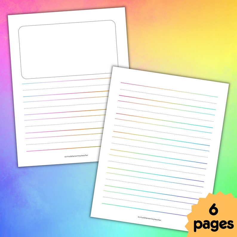 Rainbow Primary Lined Writing Paper, Printable Fun Primary Lined ...