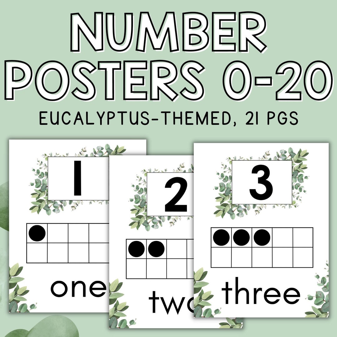 Number Posters 0-20 Ten Frames Math Educational Posters Eucalyptus ...