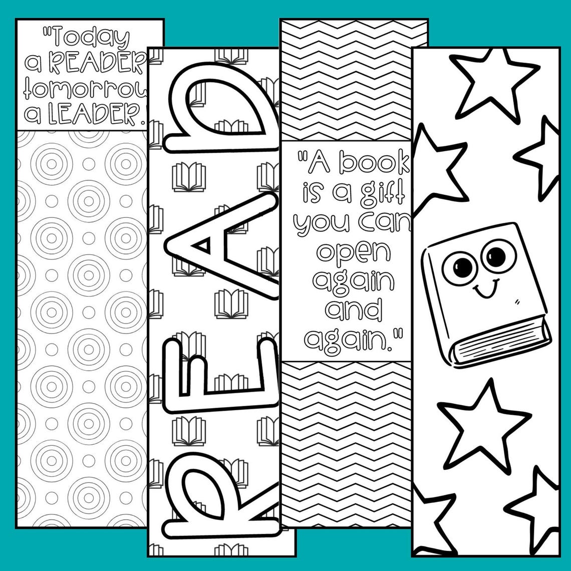Reading Themed Bookmarks Printable Bookmarks Color Your Own Bookmarks 4 ...