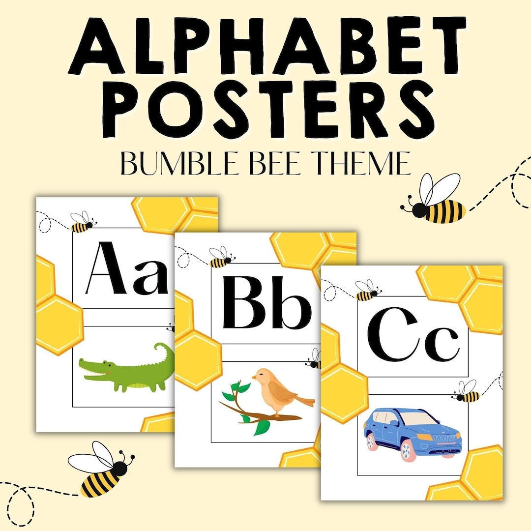 Alphabet Letter Posters ABC Banner Signs Bumble Bee Letter Posters ...