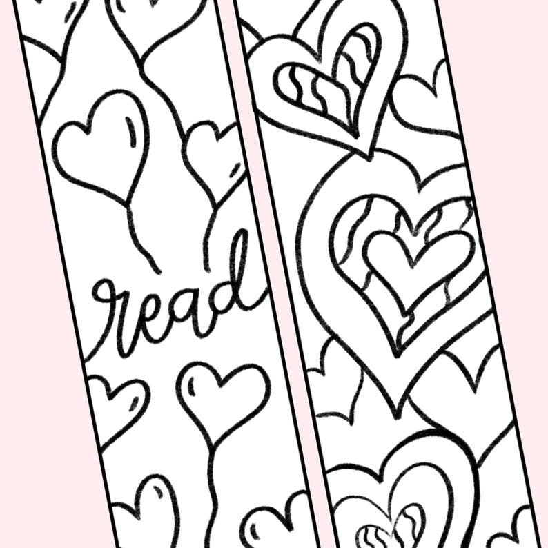 Heart Coloring Bookmarks Printable Bookmarks Cute Valentines Day ...