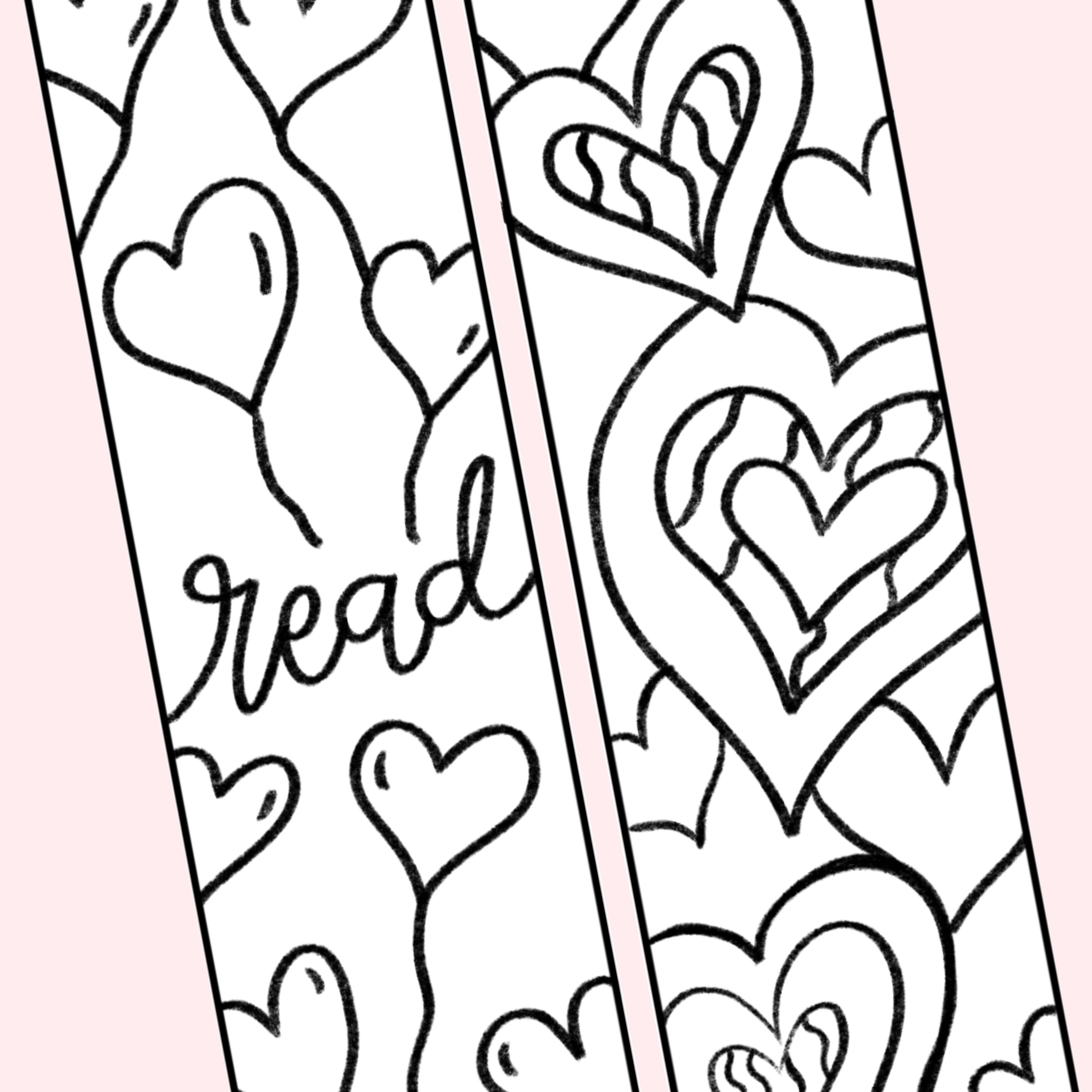 Heart Coloring Bookmarks Printable Bookmarks Cute Valentines Day ...