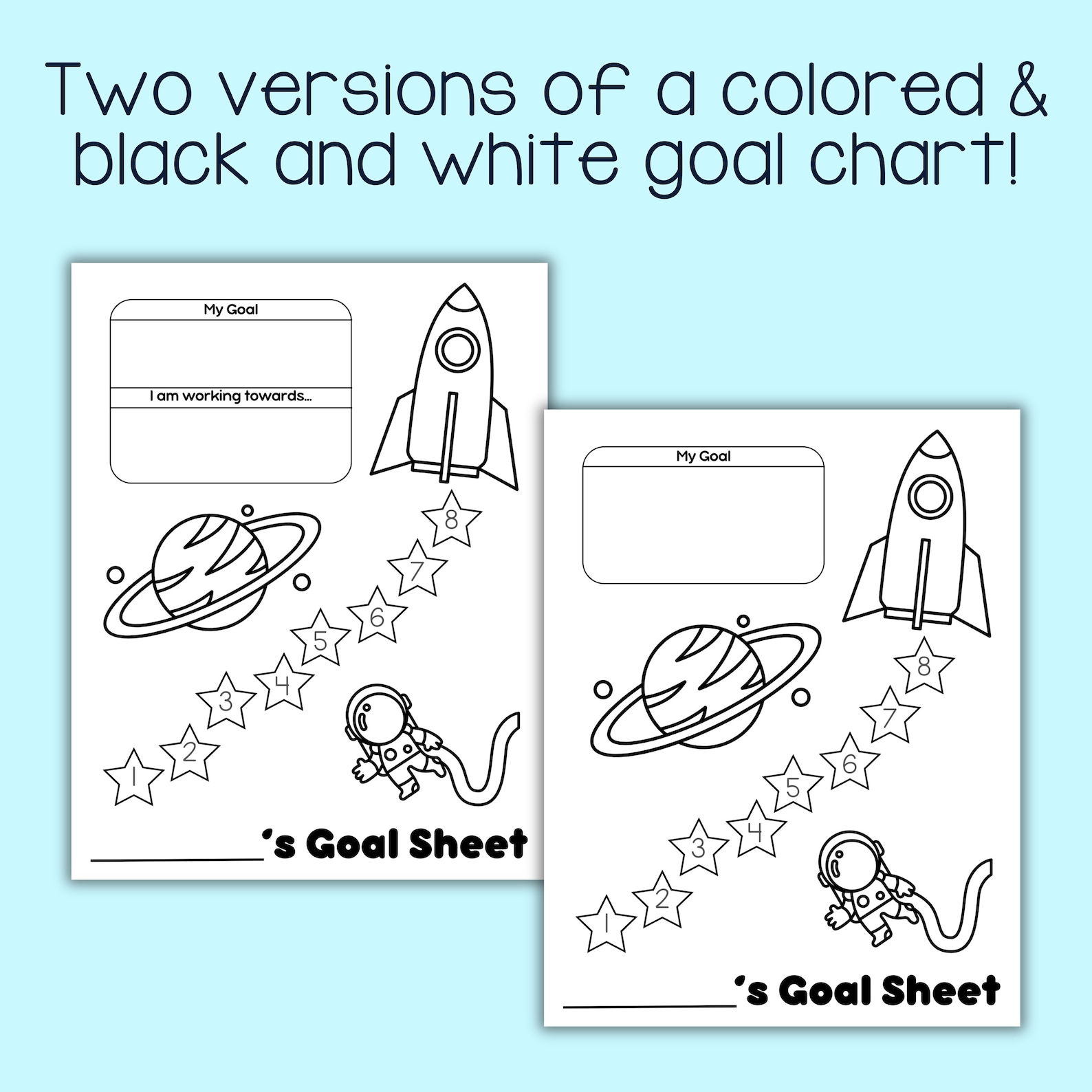 Goal Chart Goal Tracker Sheet Kids Space Themed Reward Chart Kids ...