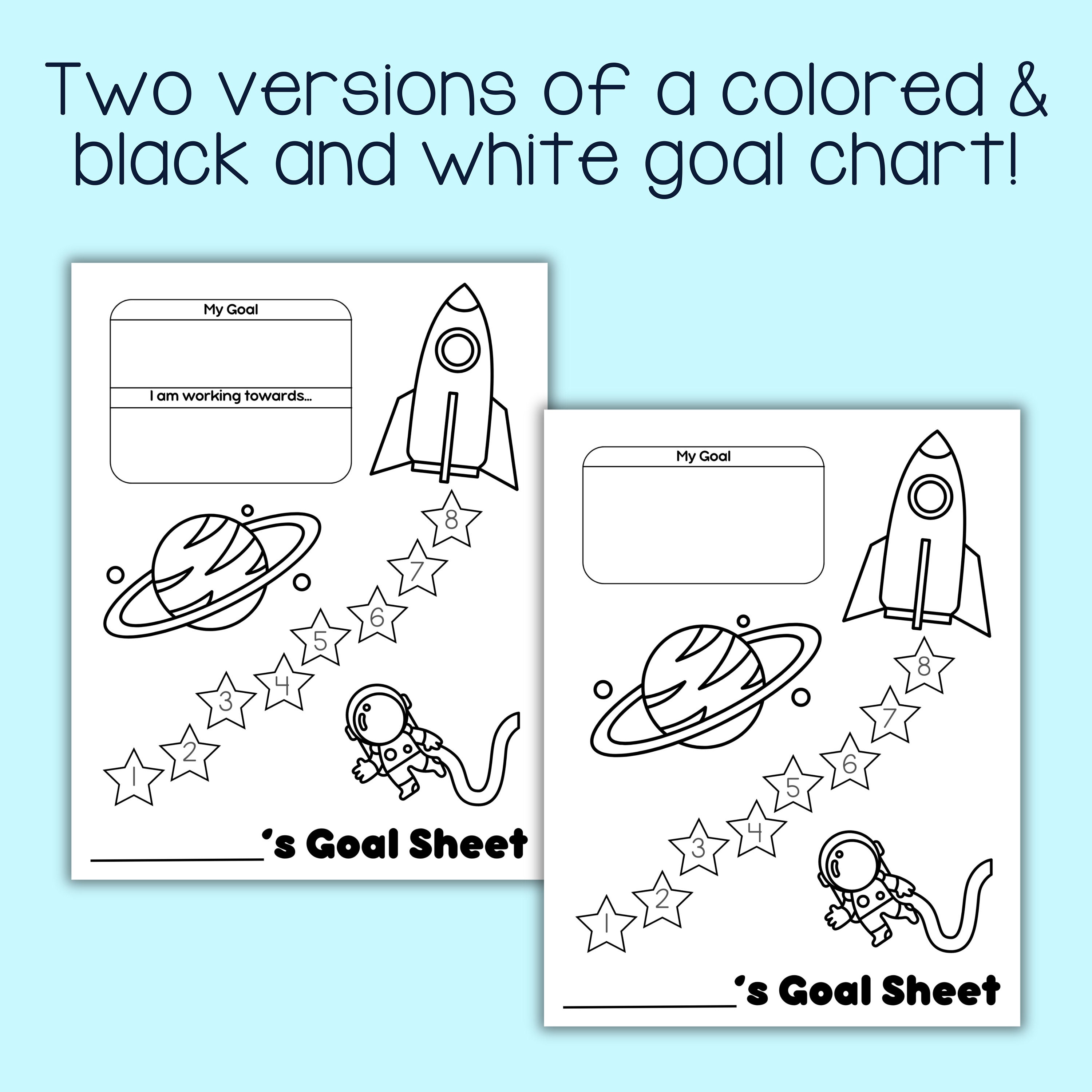 Goal Chart Goal Tracker Sheet Kids Space Themed Reward Chart Kids ...