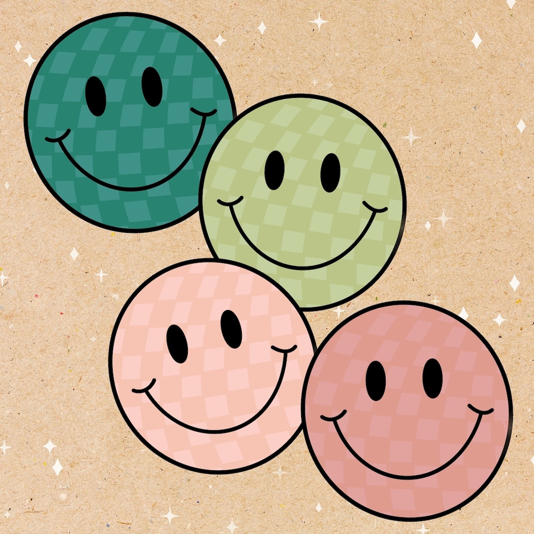 Retro Checkered Smiley Face Clip Art (15 Pngs) - Etsy