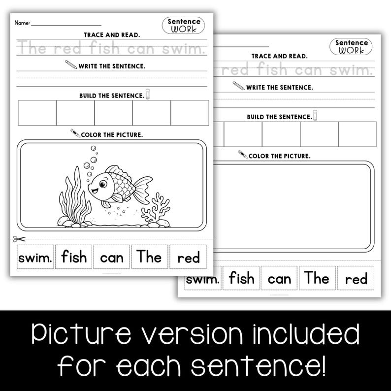Kindergarten Sentence Writing Worksheets – Trace, Read, Build Sentences ...