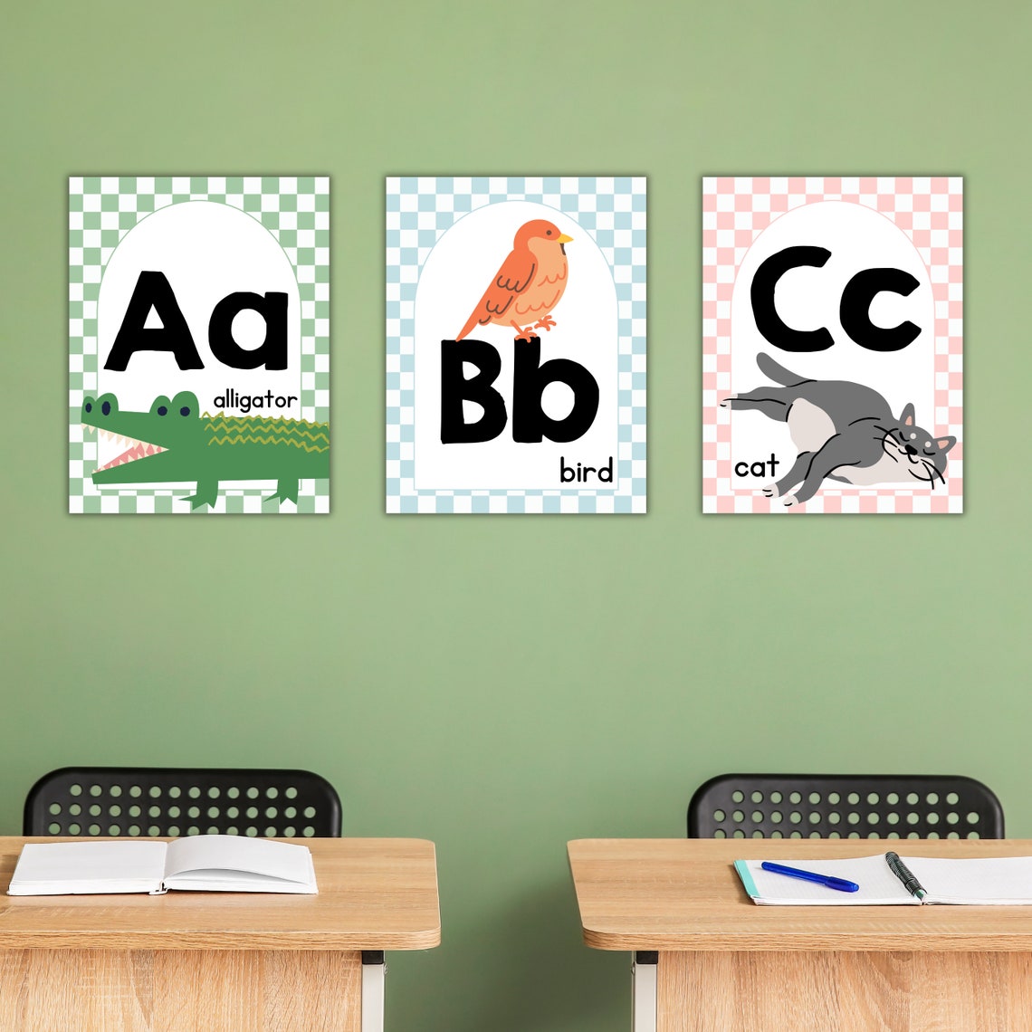 Alphabet Posters Pastel Checkered Decor Pastel Rainbow Checkered ABC ...