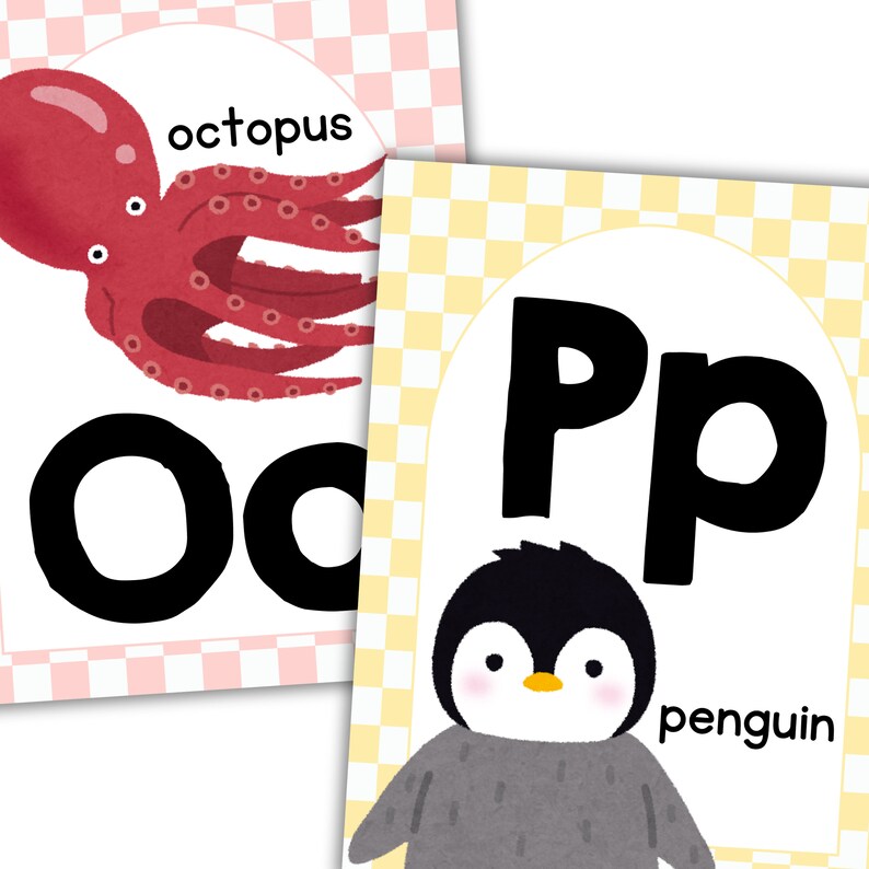 Alphabet Posters Pastel Checkered Decor Pastel Rainbow Checkered ABC ...