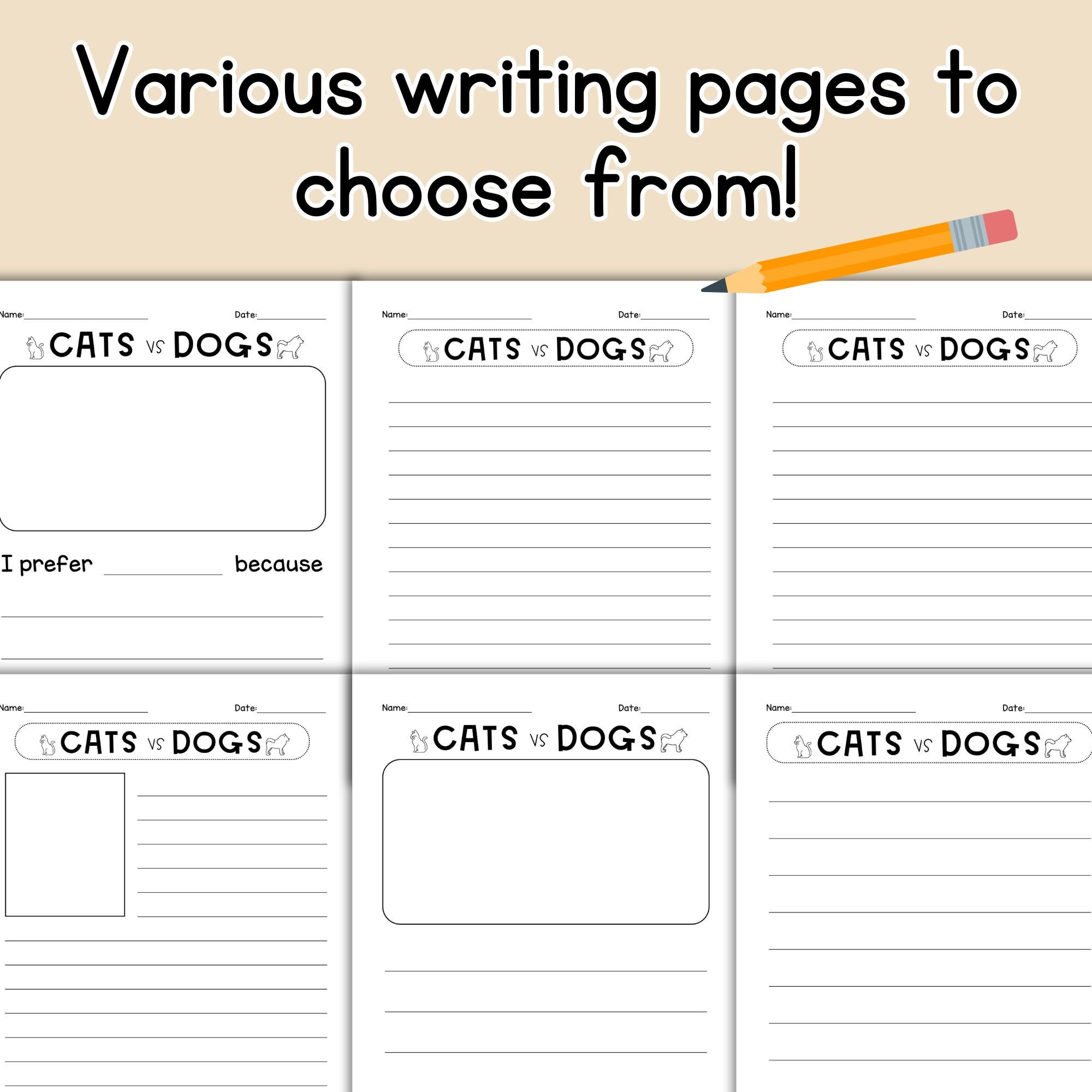 Opinion Writing Prompt Cat Vs Dog Writing Lesson Opinion Writing ...
