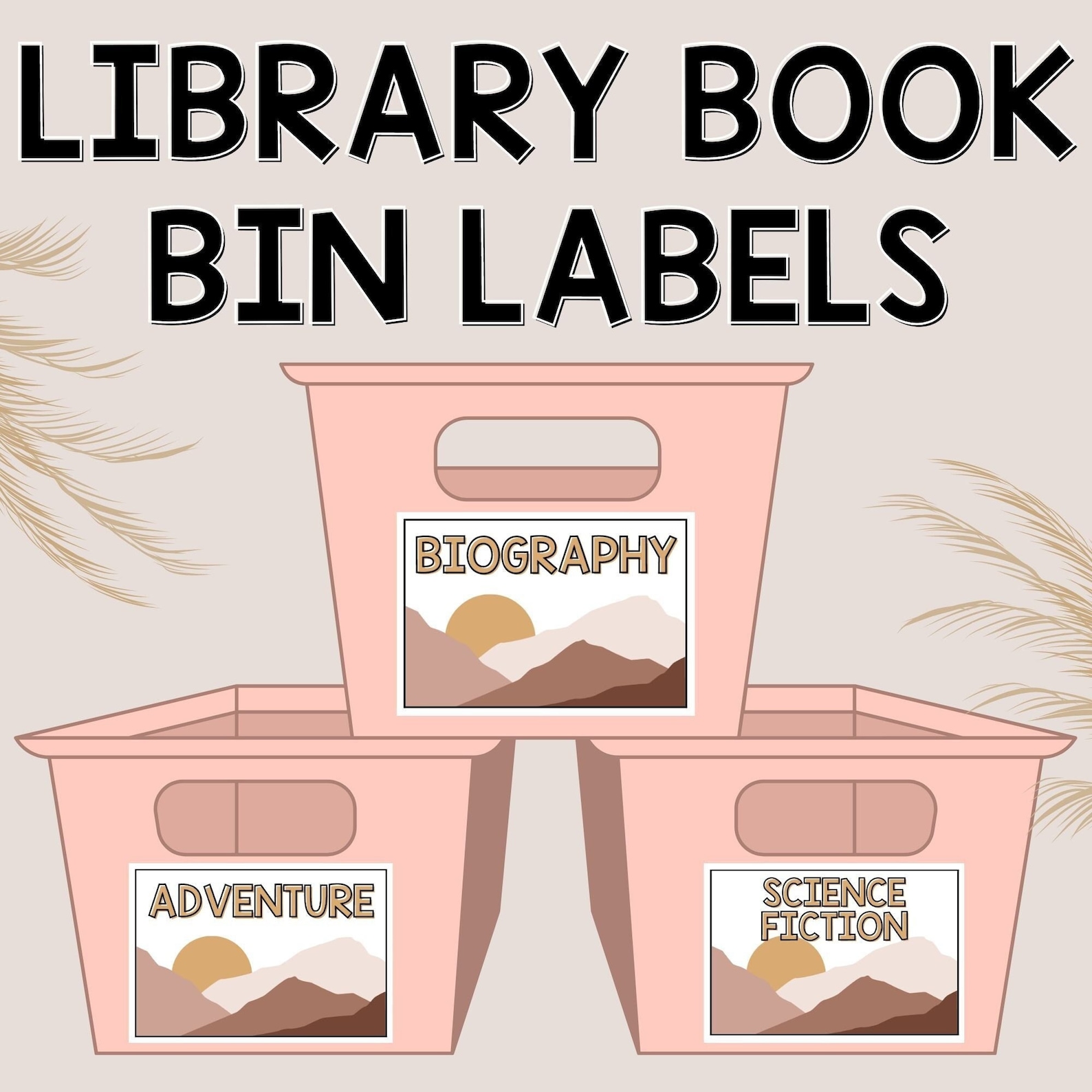 Library Book Bin Labels Boho Mountains Theme Book Genre Labels & Blank ...