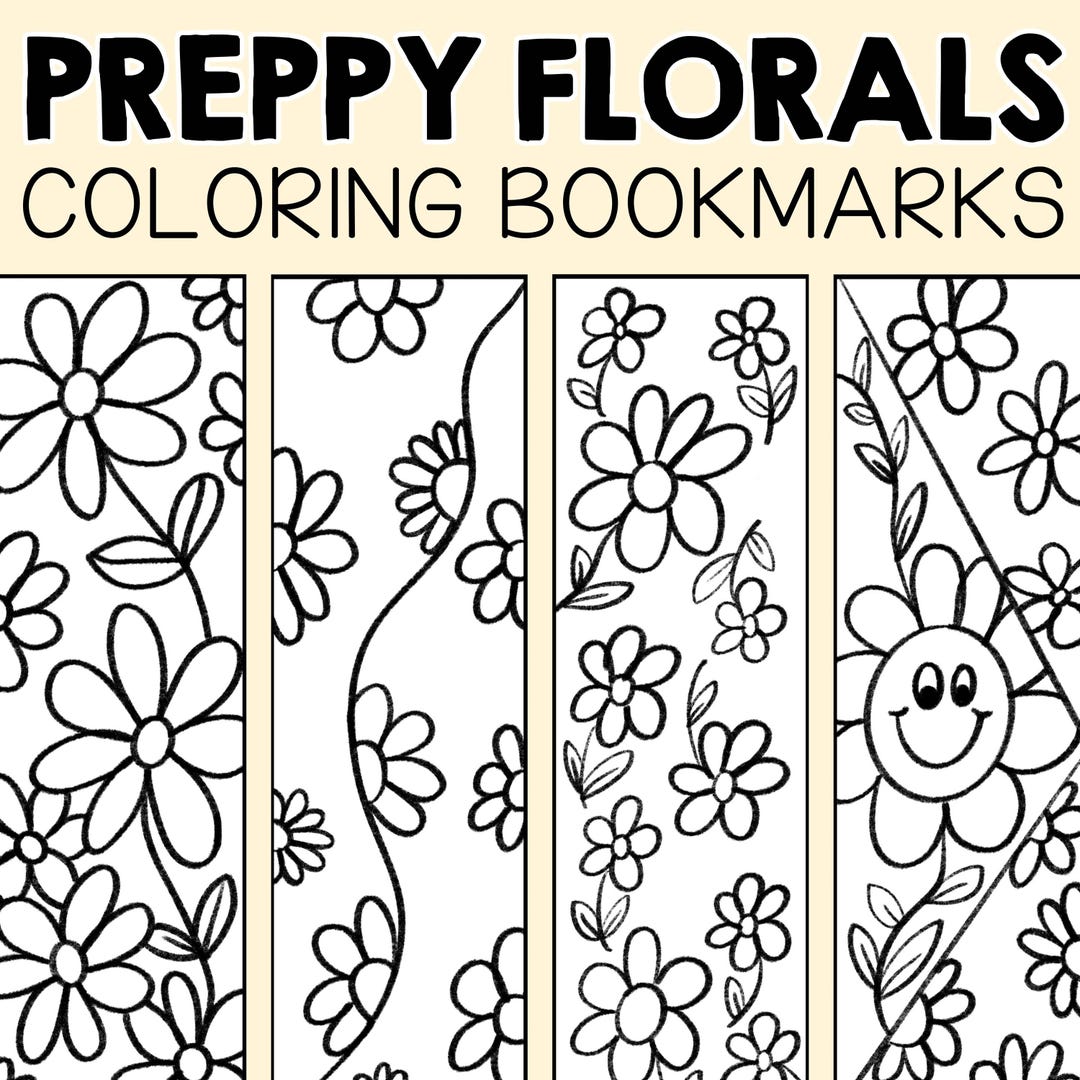 Floral Coloring Bookmarks, Preppy Flower Designs (printable PDF) - Etsy
