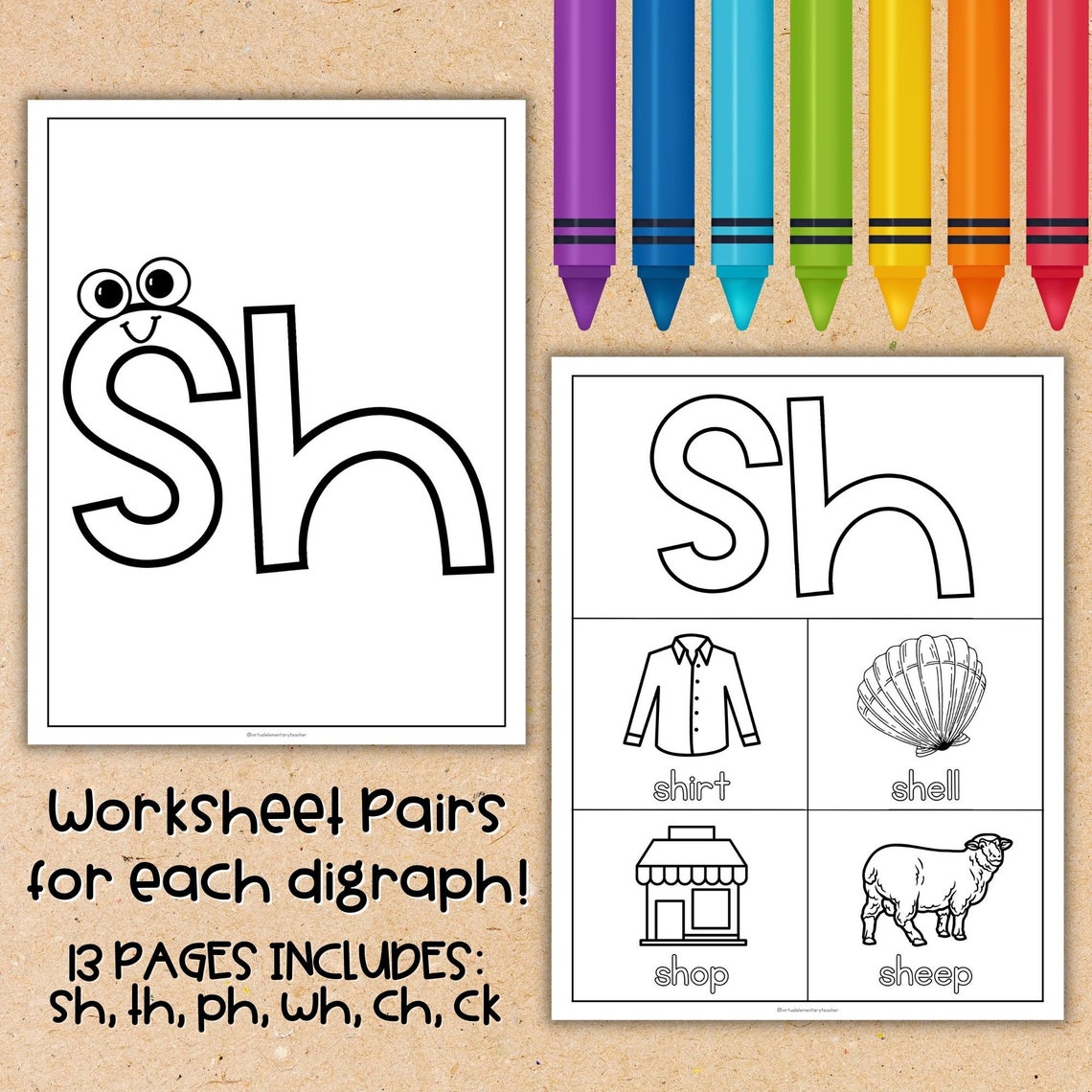 Digraphs Coloring Sheets Sh, Th, Wh, Ph, Ch, Ck - Printable Phonics ...
