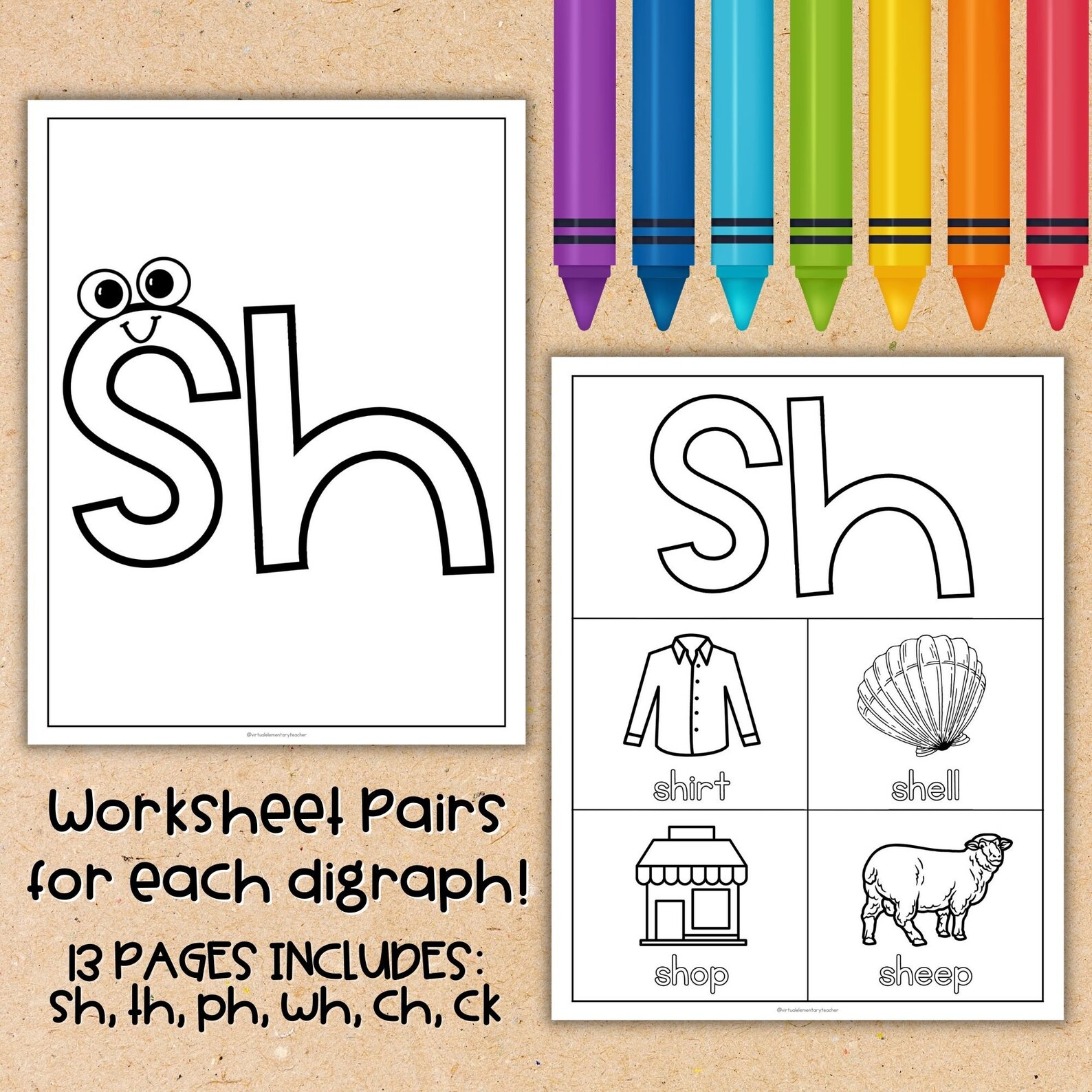 Digraphs Coloring Sheets Sh, Th, Wh, Ph, Ch, Ck - Printable Phonics ...