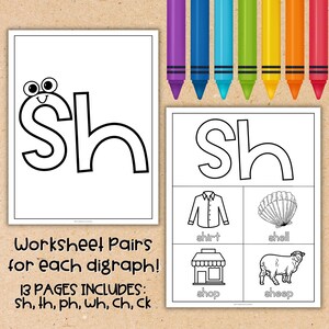 Digraphs Coloring Sheets Sh, Th, Wh, Ph, Ch, Ck - Printable Phonics ...