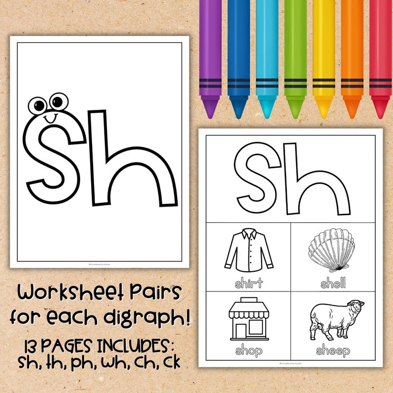 Digraphs Coloring Sheets Sh, Th, Wh, Ph, Ch, Ck - Printable Phonics ...