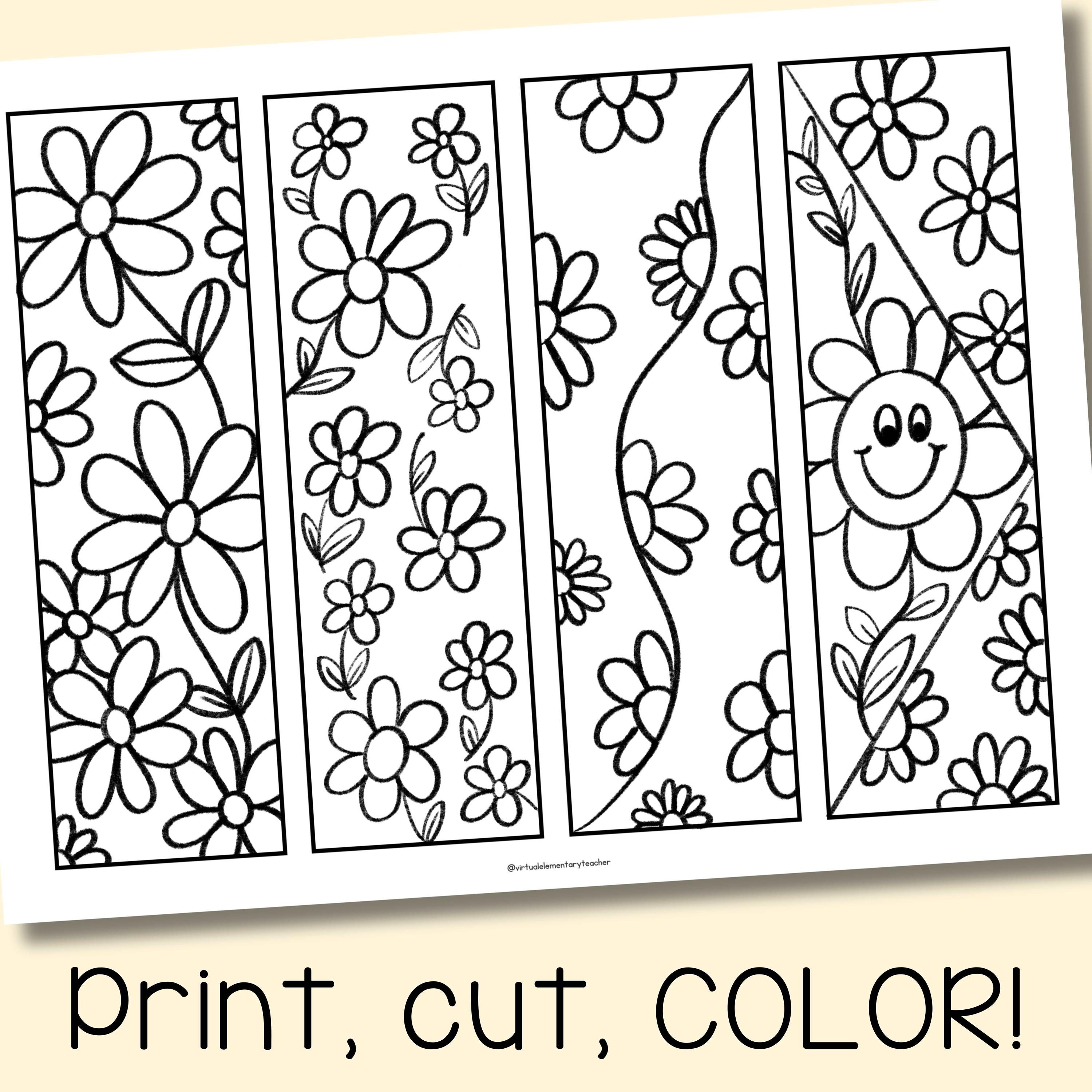 Preppy Flower Coloring Bookmarks Cute Printable Bookmarks to Color ...