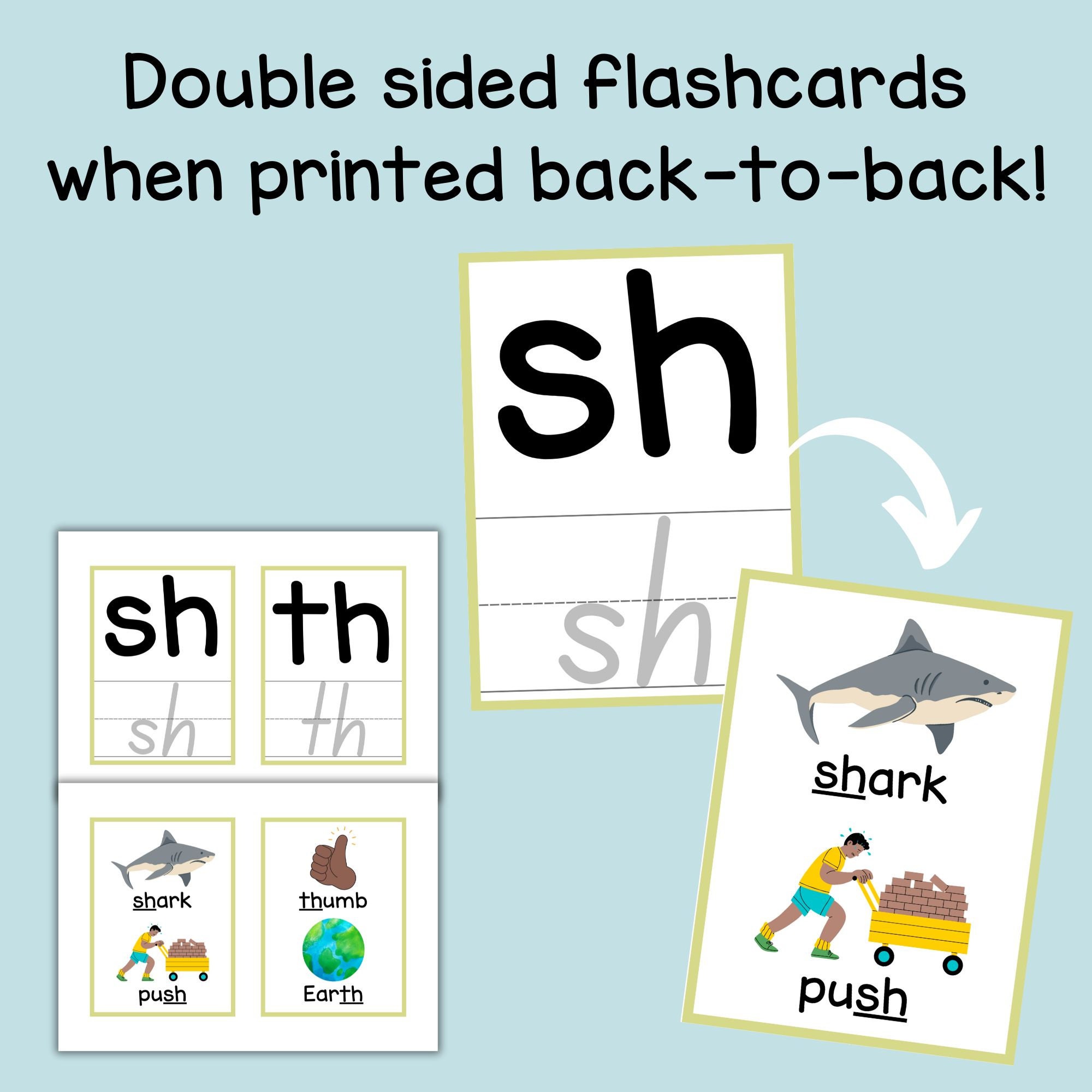 Double-sided Digraph Flashcards, Phonics Learning (printable) - Etsy