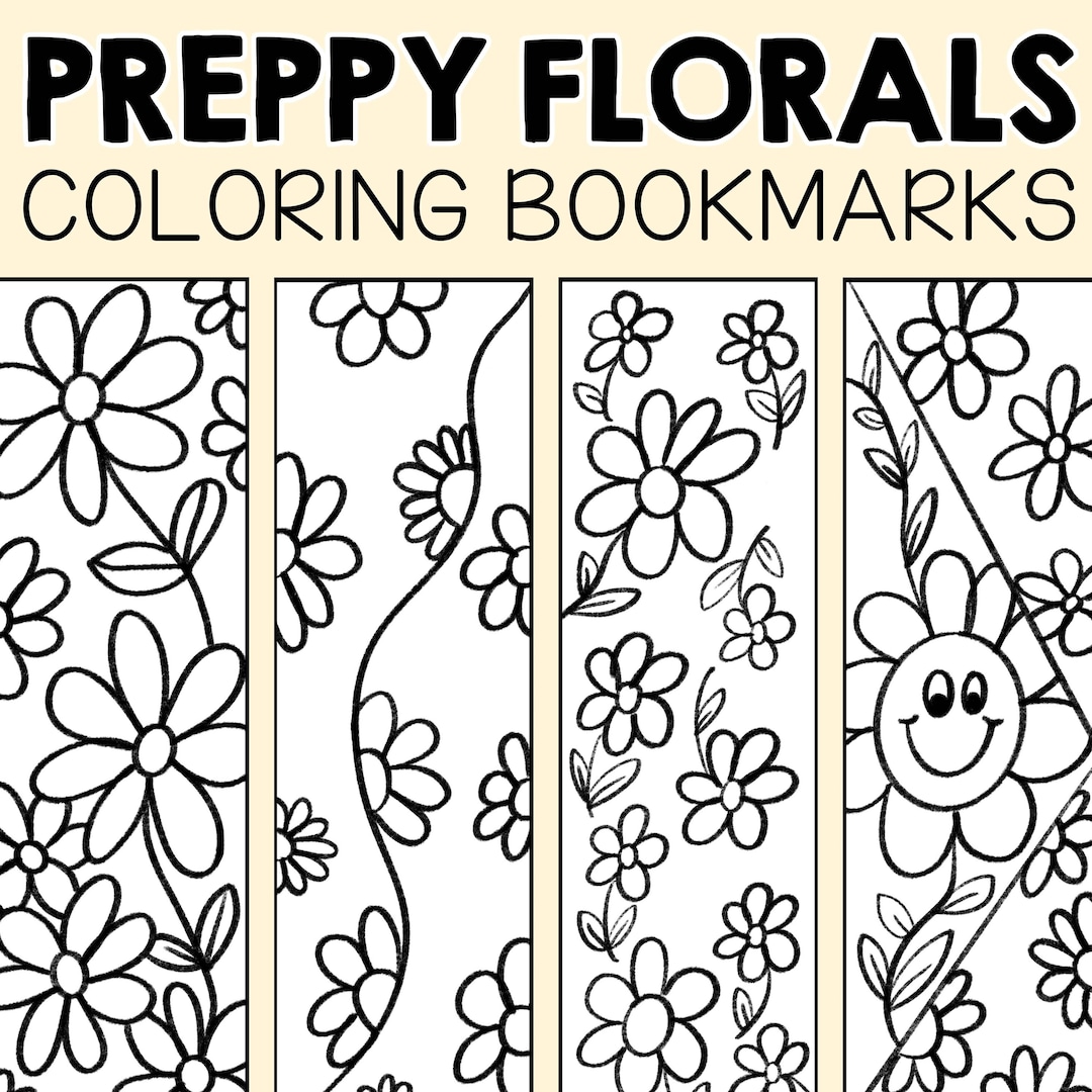 Preppy Flower Coloring Bookmarks Cute Printable Bookmarks to Color ...
