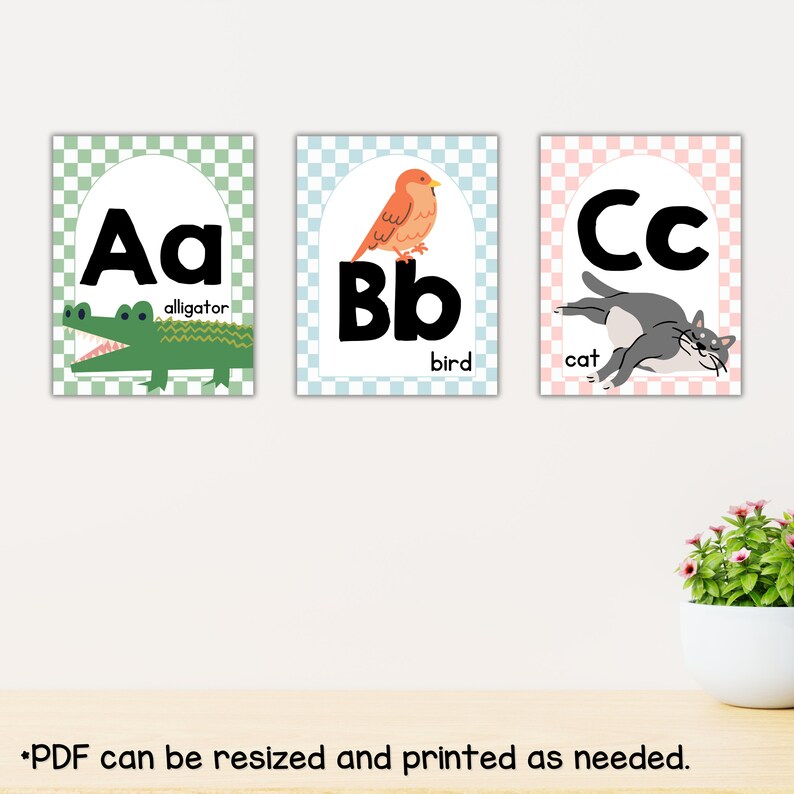 Alphabet Posters Pastel Checkered Decor Pastel Rainbow Checkered ABC ...