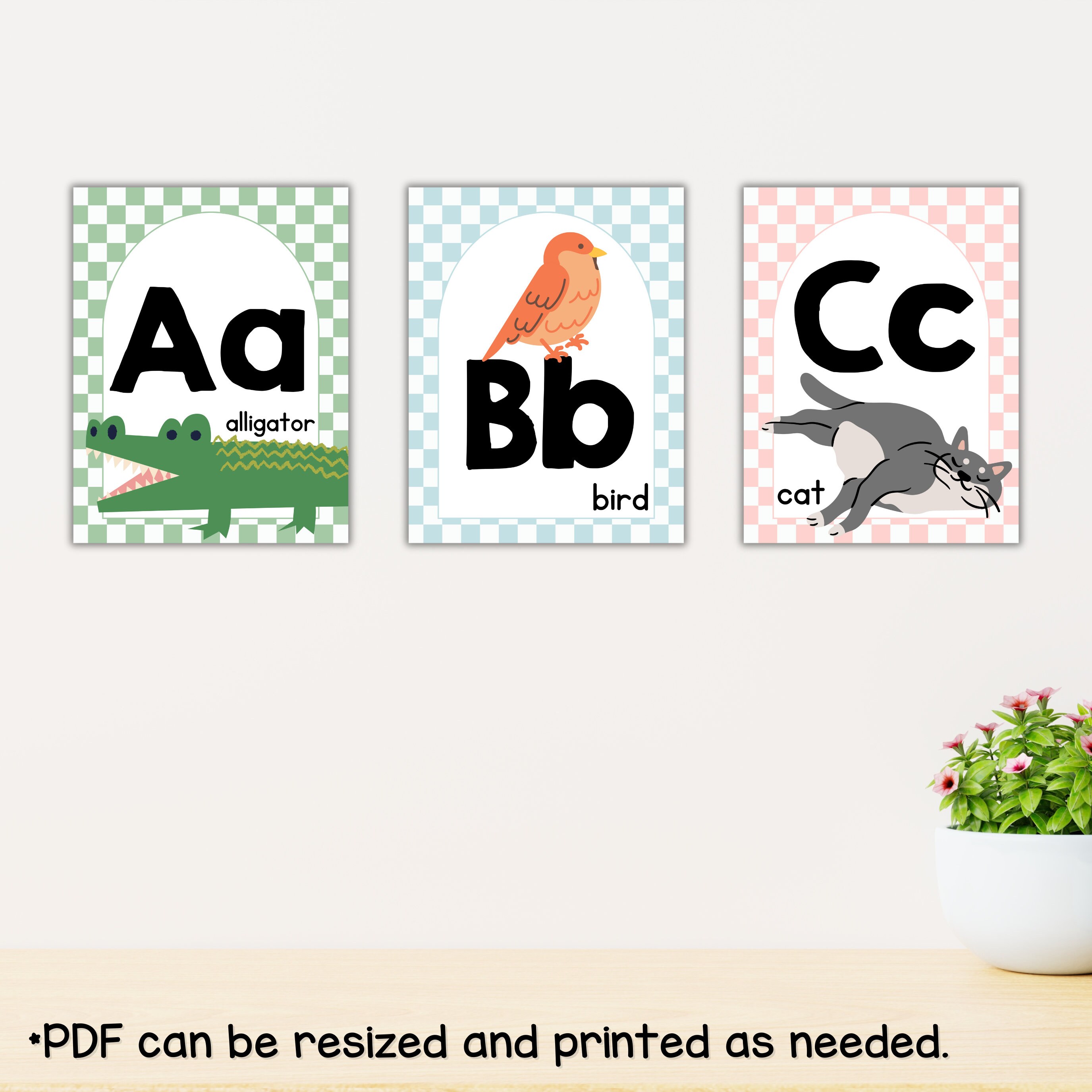 Alphabet Posters Pastel Checkered Decor Pastel Rainbow Checkered ABC ...