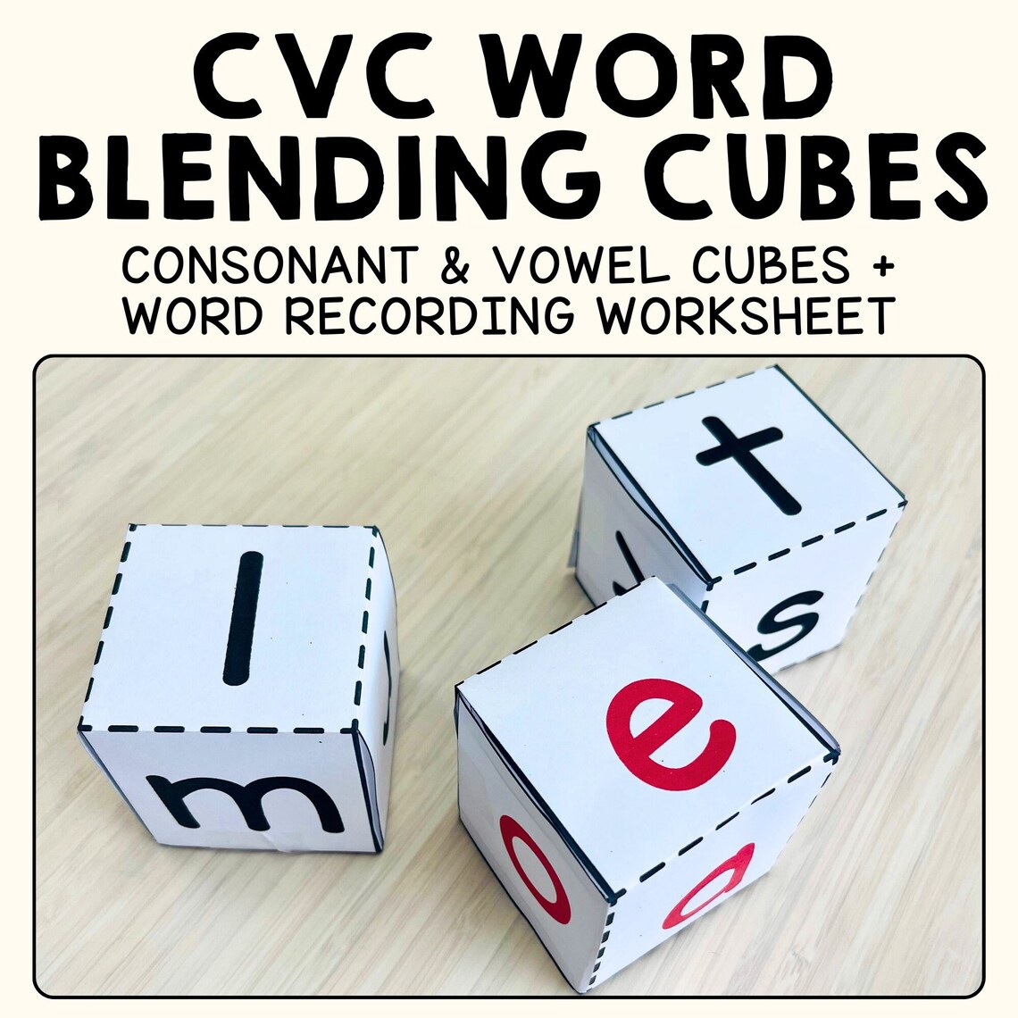 CVC CCVC Word Blending Cubes & Worksheet (PDF) - Etsy
