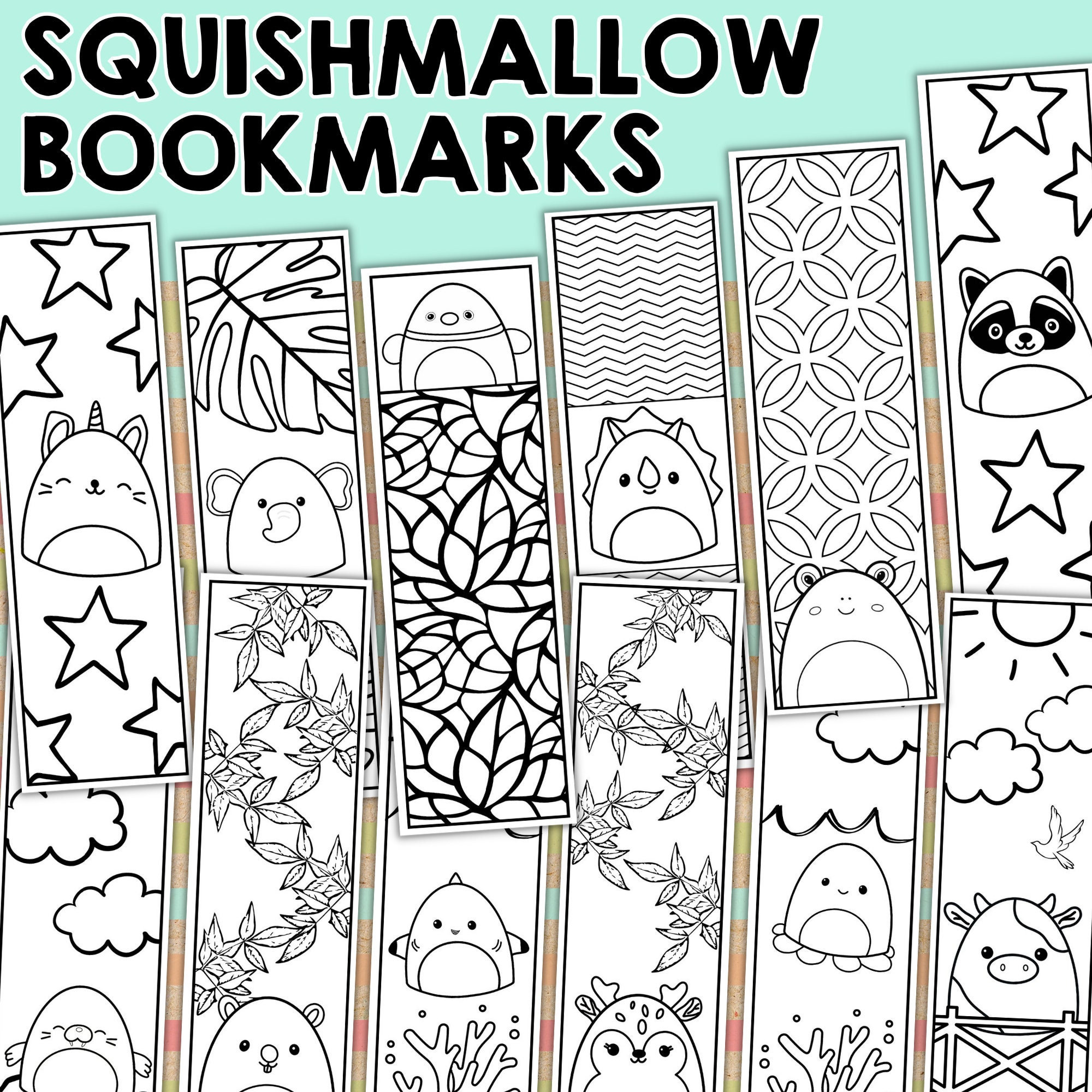 Squishmallow Art Bookmarks Printable Bookmarks Squishmallow Party ...