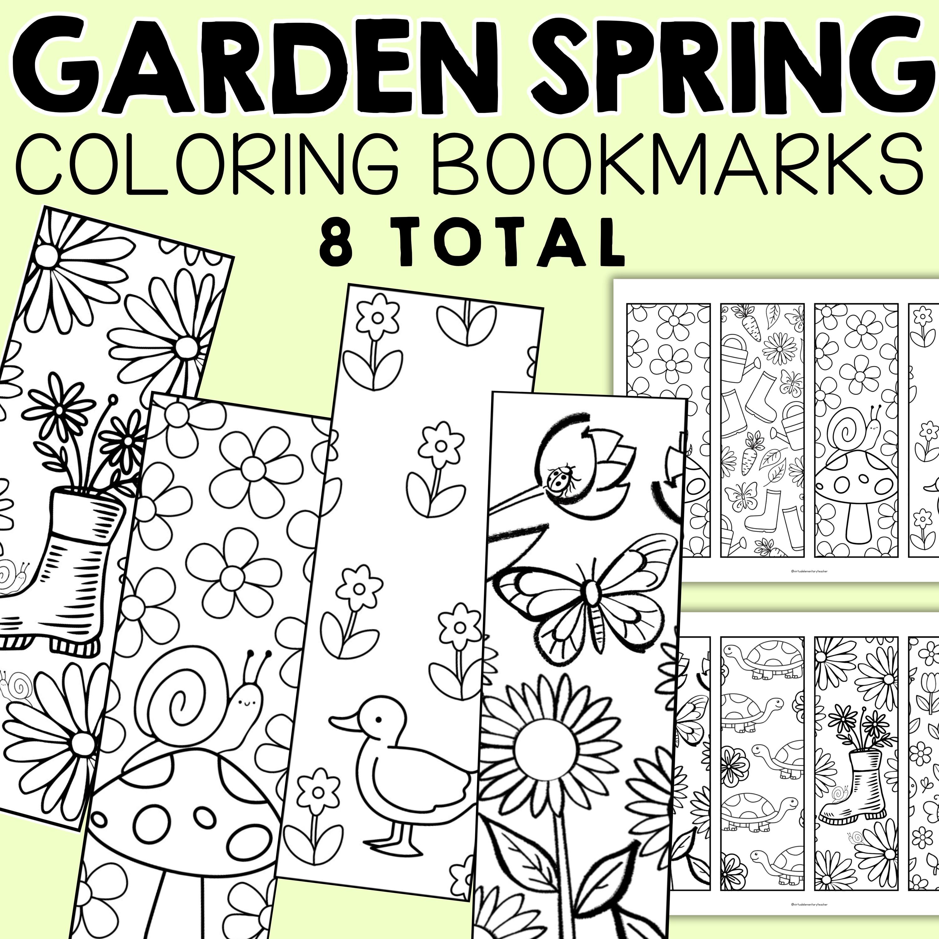 Spring Garden Coloring Bookmarks for Kids Printable, Garden Creatures ...