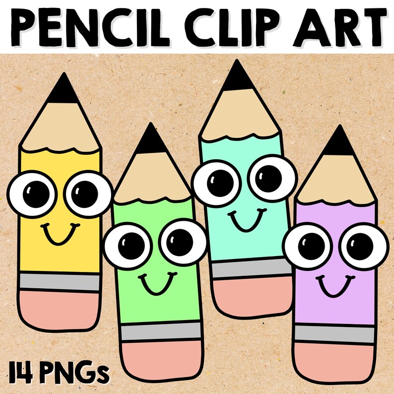 Cute Pencil Clipart With Faces – Colorful School Supplies Clip Art Set ...