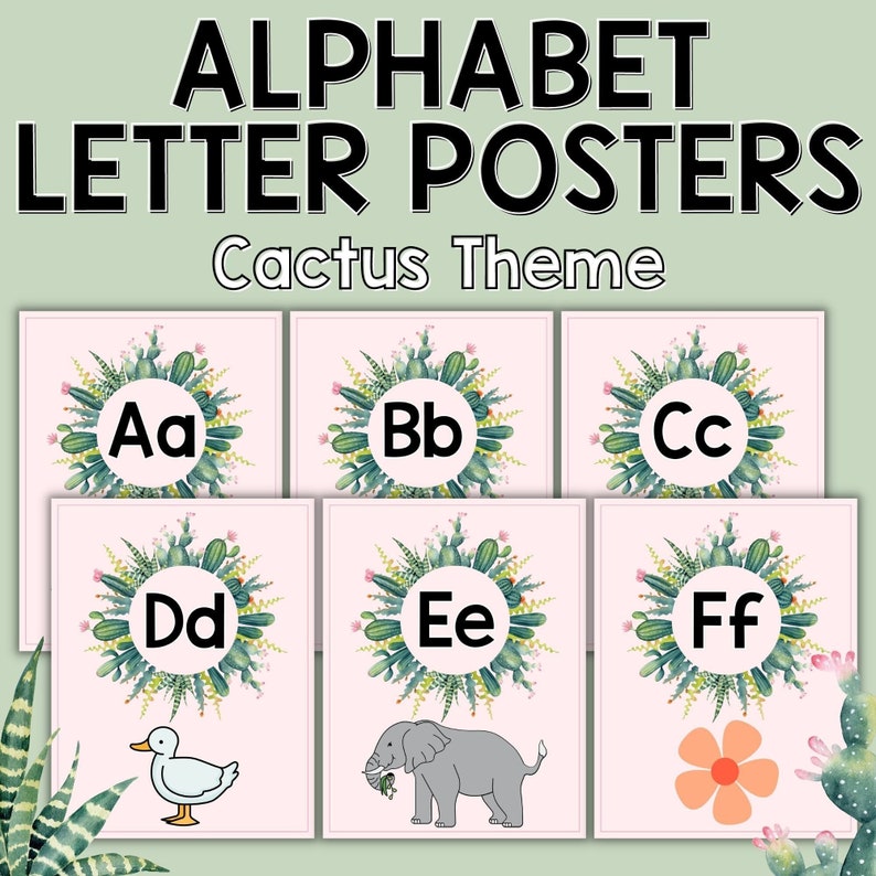 Alphabet Posters Cactus Themed ABC Cactus Themed Educational Posters ...